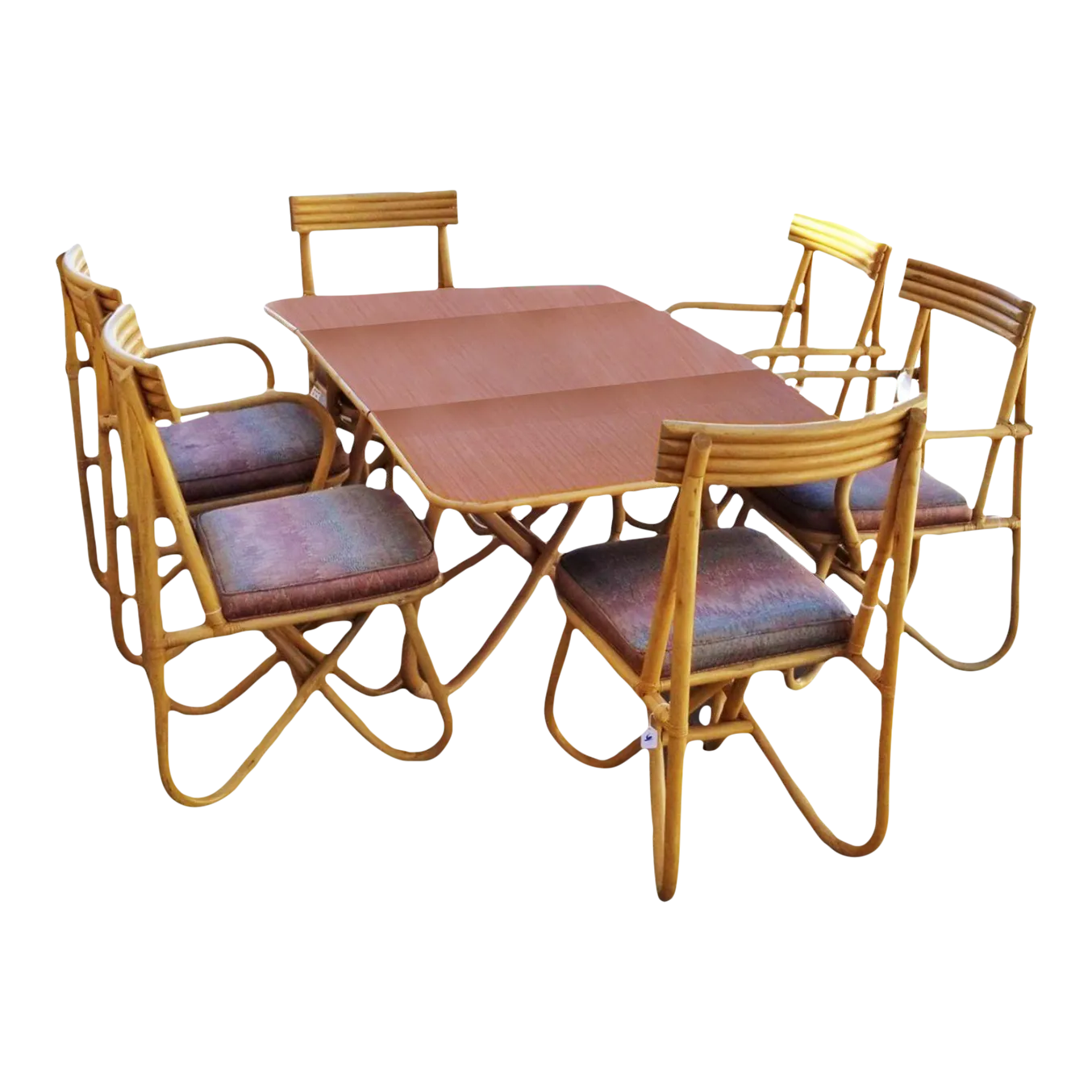 Restored Rattan "Loop" Leg Six Chairs and Dining Table Set | Chairish