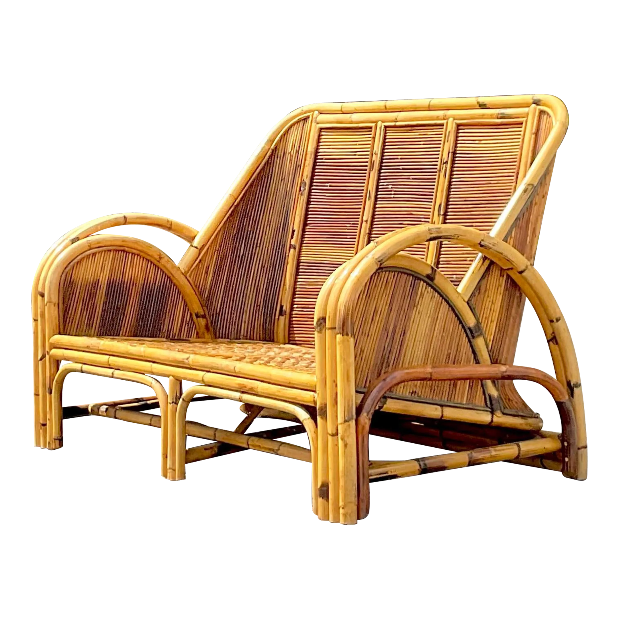 Vintage Coastal 1950s Pencil Reed Loveseat | Chairish