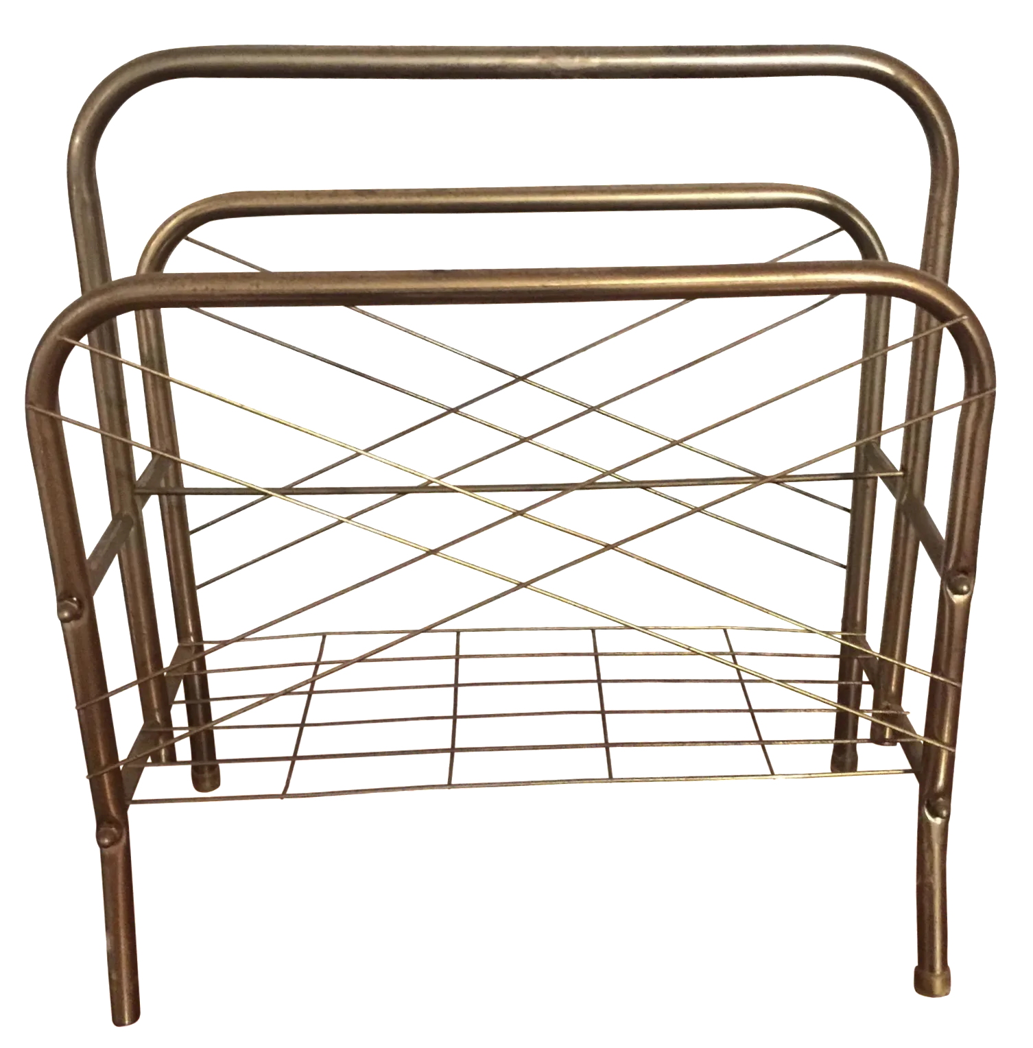 Mid Century Style Gilded Metal Round Magazine Rack | Chairish