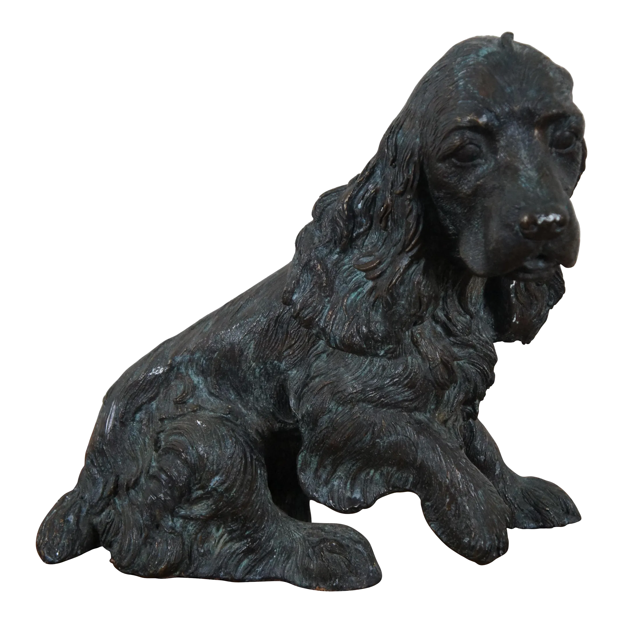 Vintage Bronze Seated English Cocker Spaniel Sculpture | Chairish