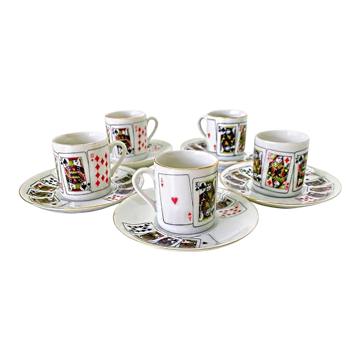Vintage Hollywood Regency Playing Cards Poker Espresso Cups and Saucers ...