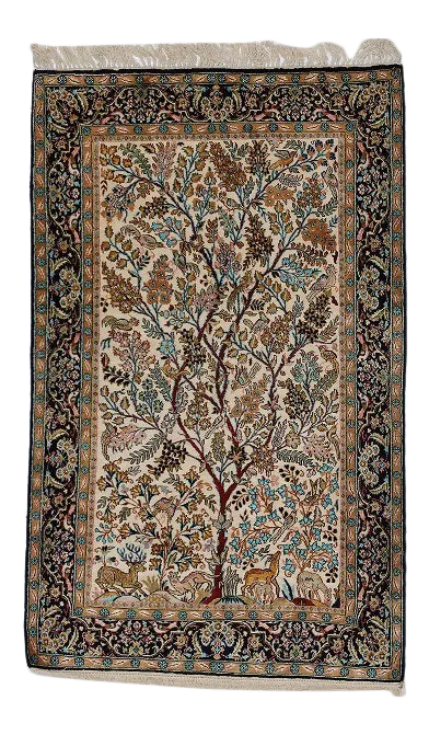 1970s Vintage Tree of Life Persian Silk Qum, 3'5" X 5'5" | Chairish