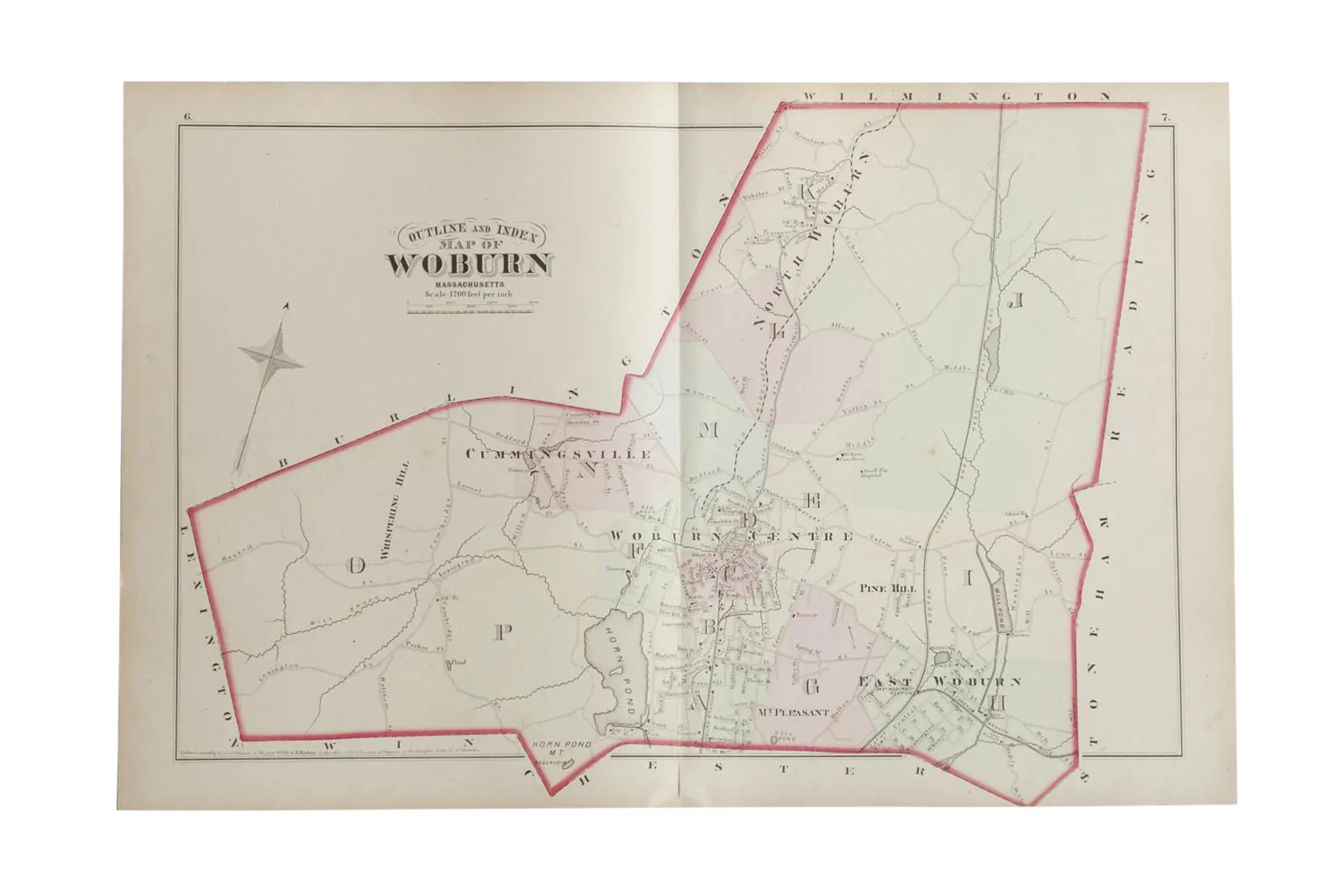 Antique Woburn Massachusetts Atlas Map Plate 7 | Chairish