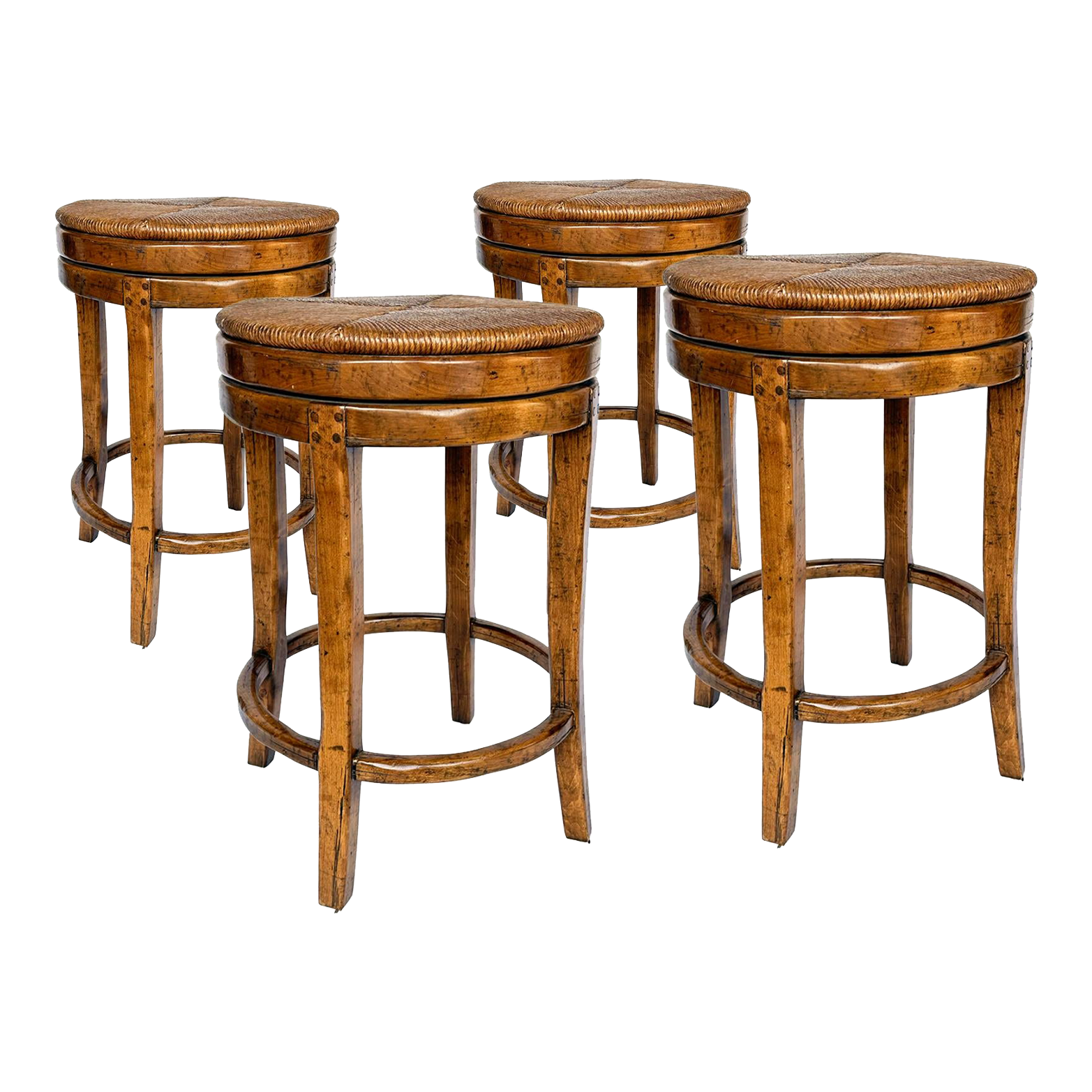 Guy Chaddock Hyde Rush Seat Swivel Bar Stools— Set of 4 | Chairish