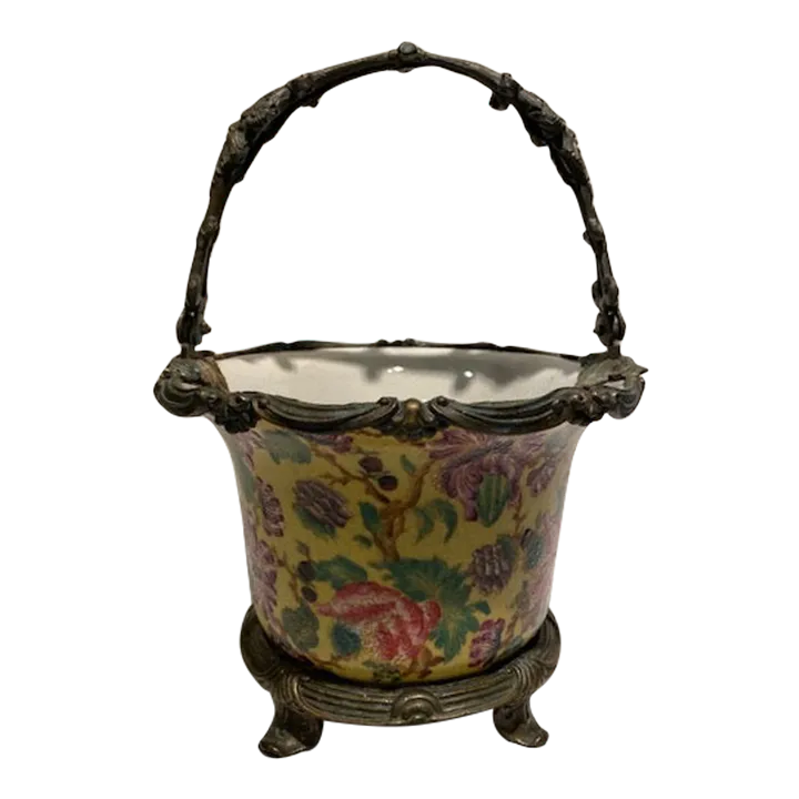 Vintage Late 20th Century Mark Roberts Bronze and Porcelain Basket ...