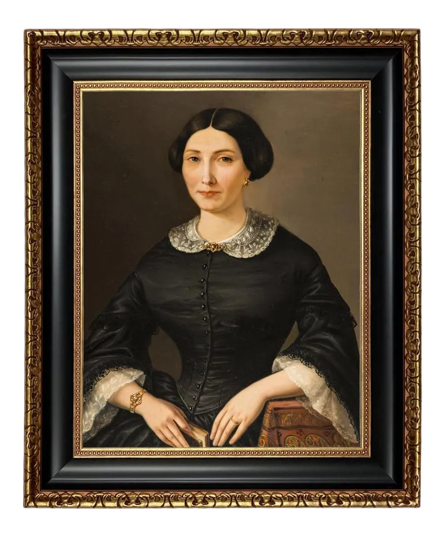 Early Victorian Lady Framed Oil Painting Print on Canvas, Black and ...