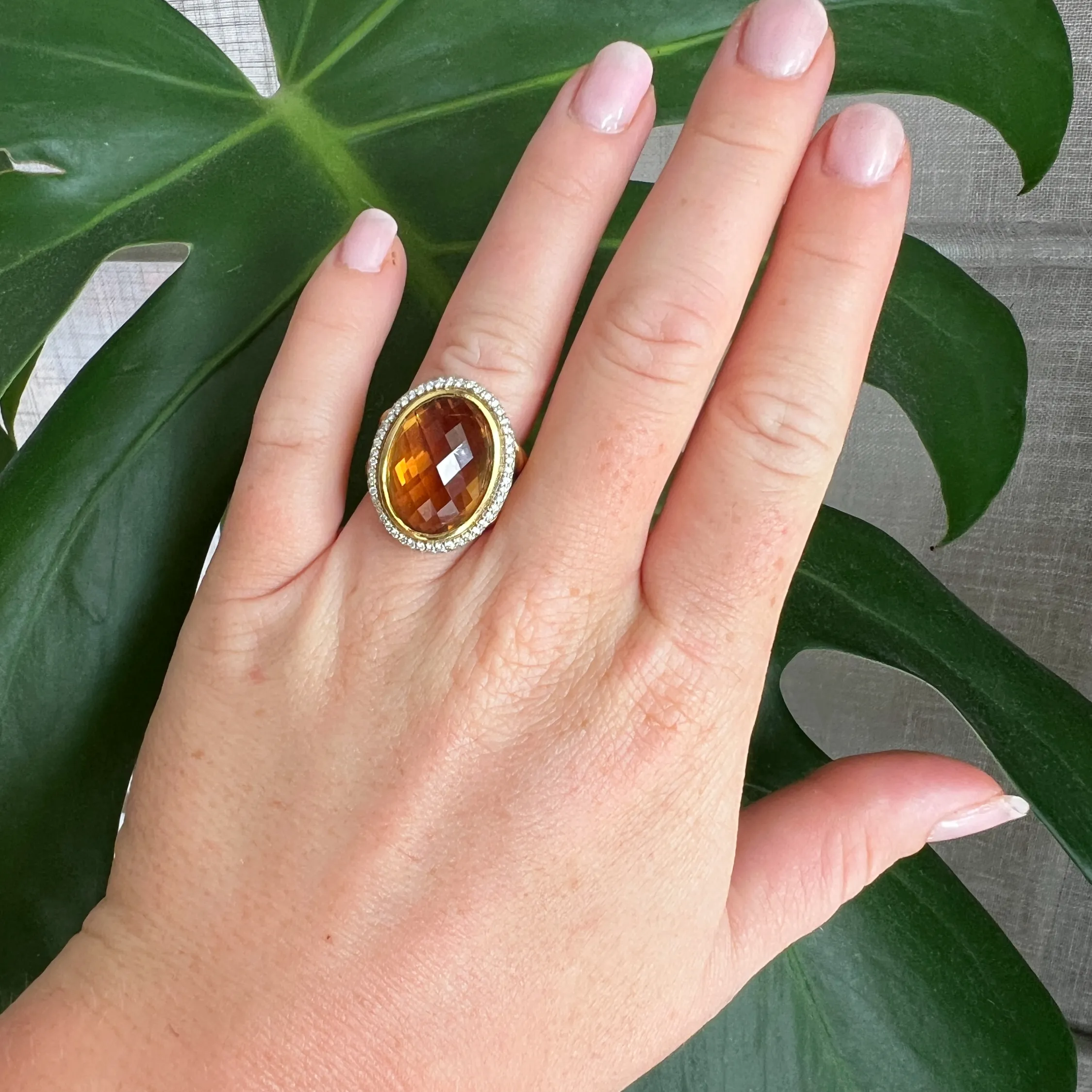 David Yurman Gold Champagne Topaz and Diamond Cocktail Ring Size 5.75 Chairish