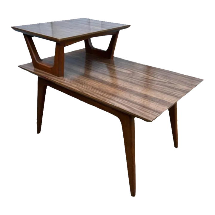 Mid 20th Century Mid Century Walnut Step End - Side Table | Chairish