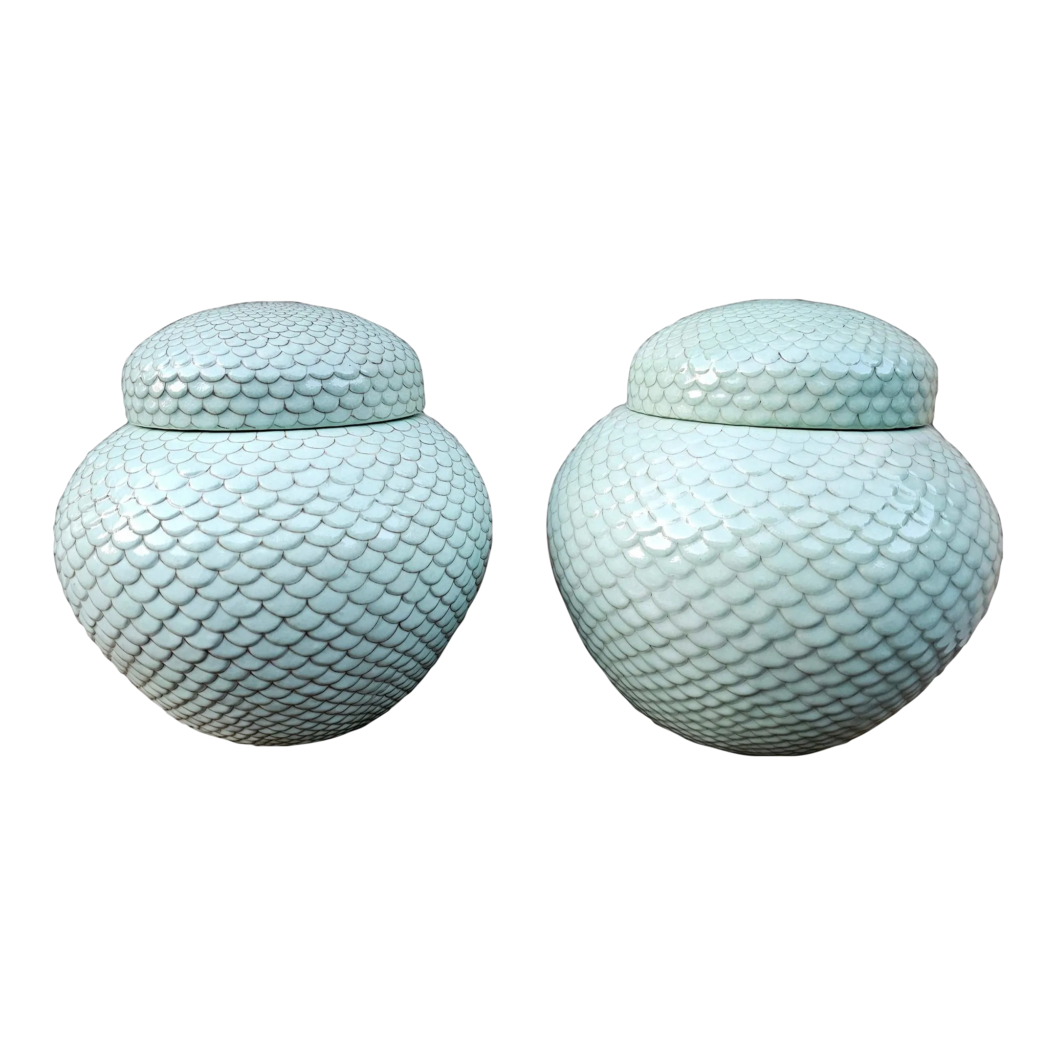 Pair of Celadon Scallop Green Ginger Jars Designed by Fabienne Jouvin ...