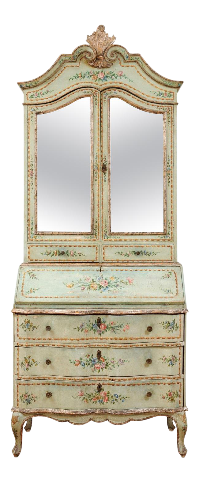 Italian 1850s Rococo Style Tall Secretary with Slanted Desk and ...