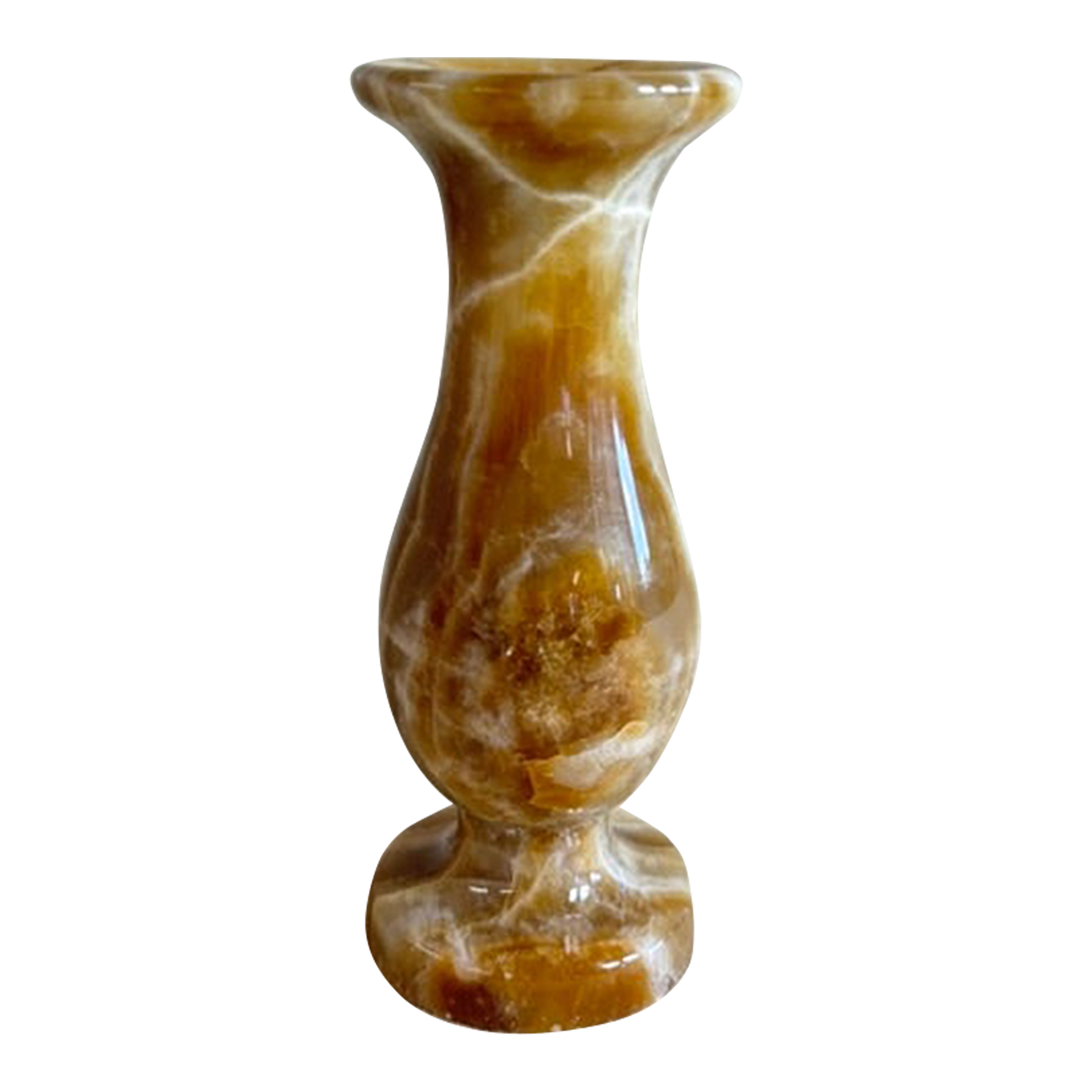 Vintage Golden Hued Turned Stone Vase | Chairish