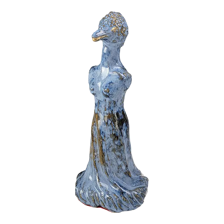Vintage Studio Art Bird Woman Clay Figurine | Chairish