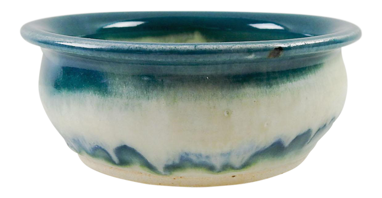 Hand Thrown Teal & White Studio Pottery Bowl | Chairish