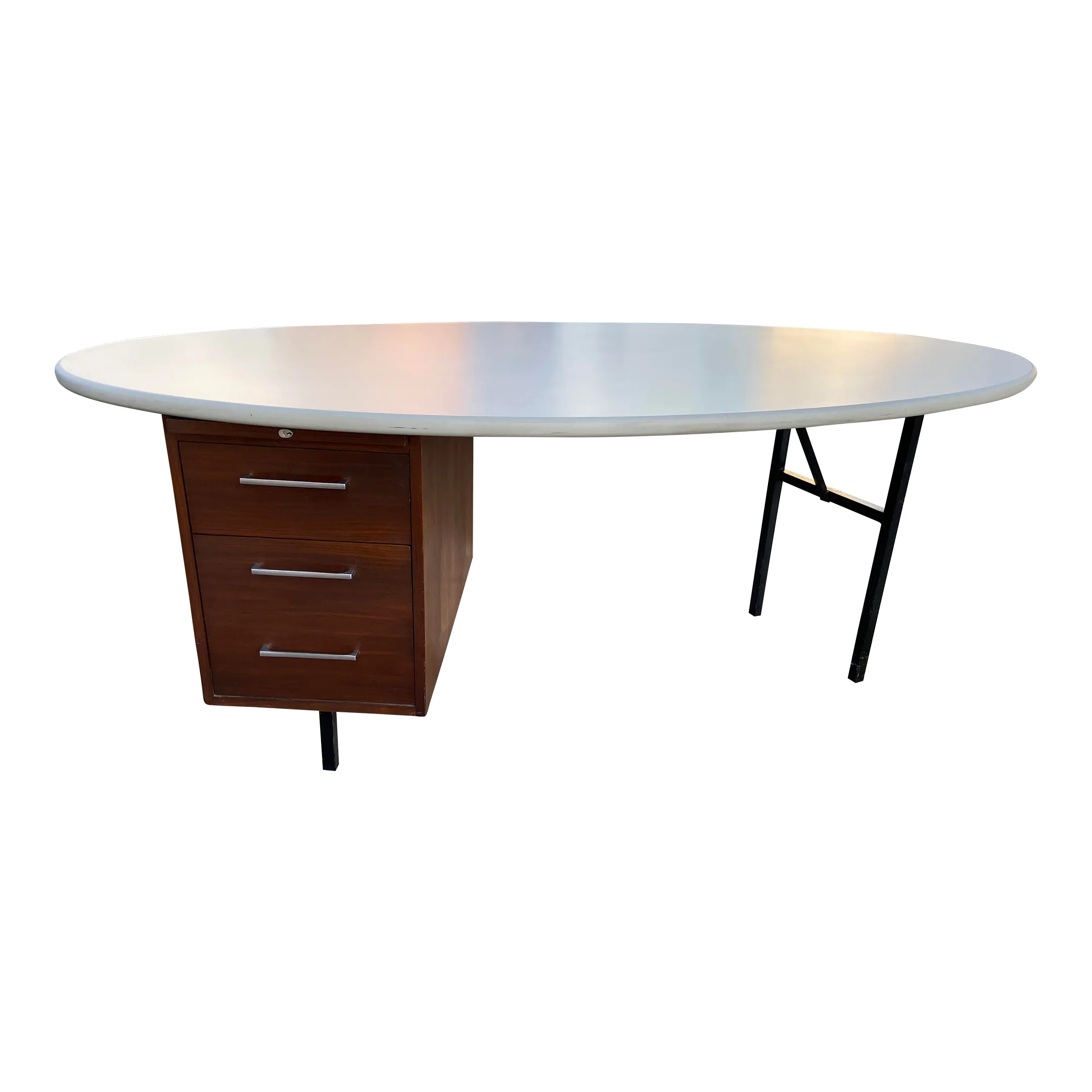 1970s Vintage Mid Century Modern Oval Executive Desk | Chairish
