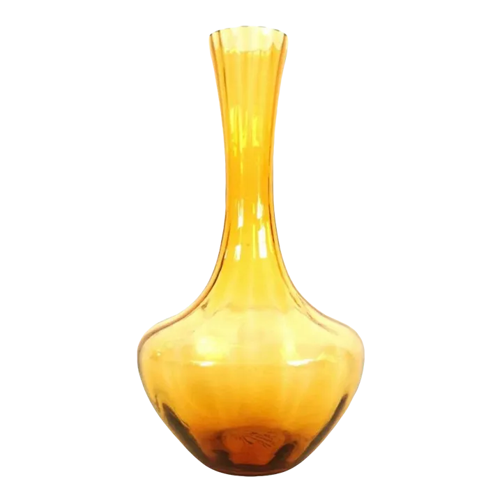 Mid Century Modern Vintage Empoli Italian Glass Large Vase Bottle Amber Chairish