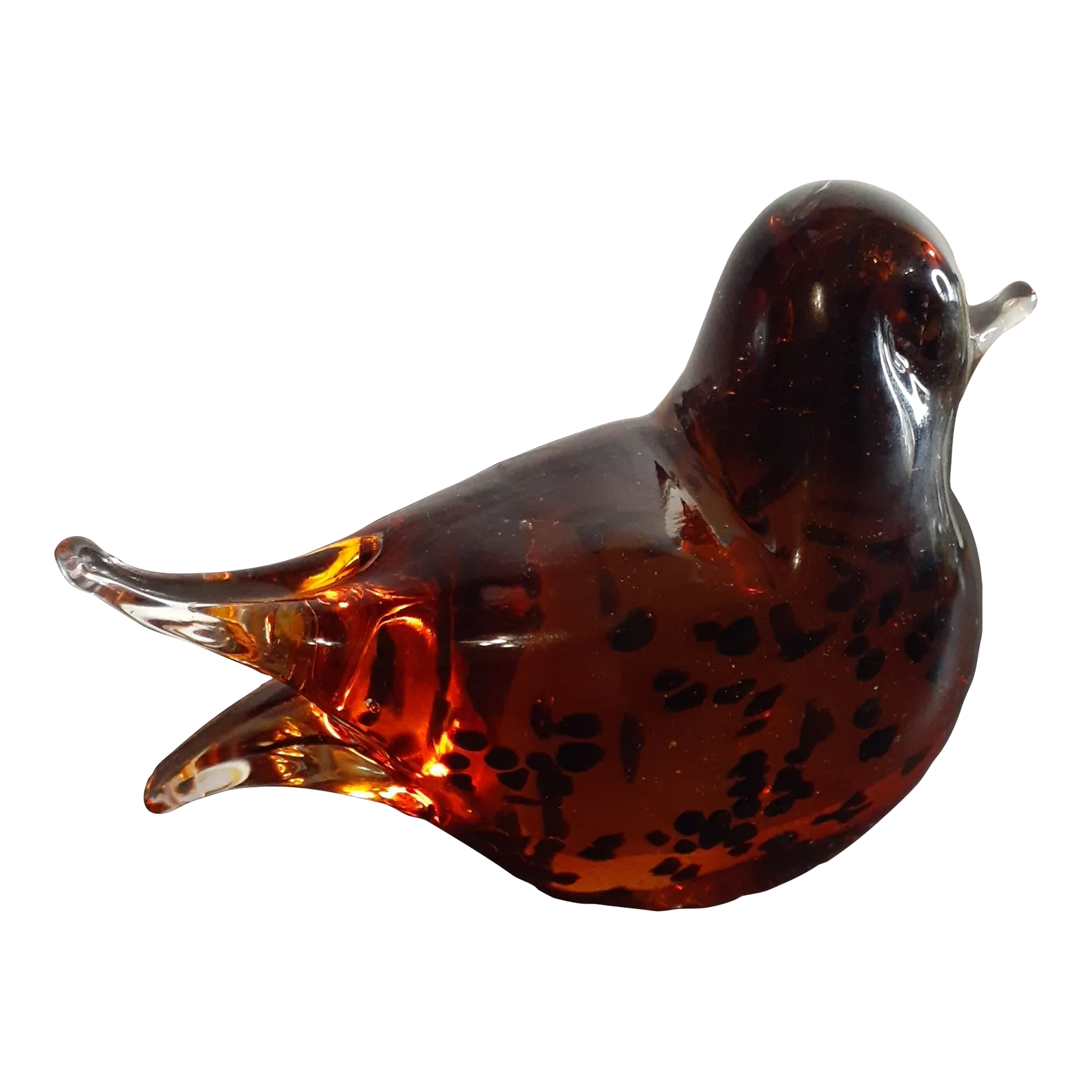 1980s Murano Italy Speckled Amber Art Glass Bird Figurine | Chairish