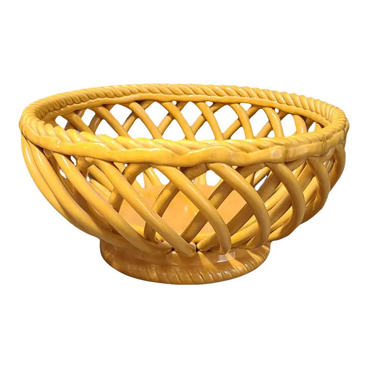 Vintage Apricot Orange Ceramic Open Lattice Work Fruit Basket Bowl ...