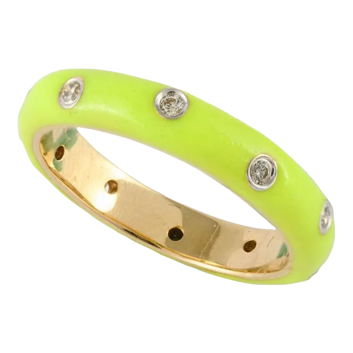 Neon Enamel Diamond Ring Solid 14k Yellow Gold Stacking Band Ring Size ...