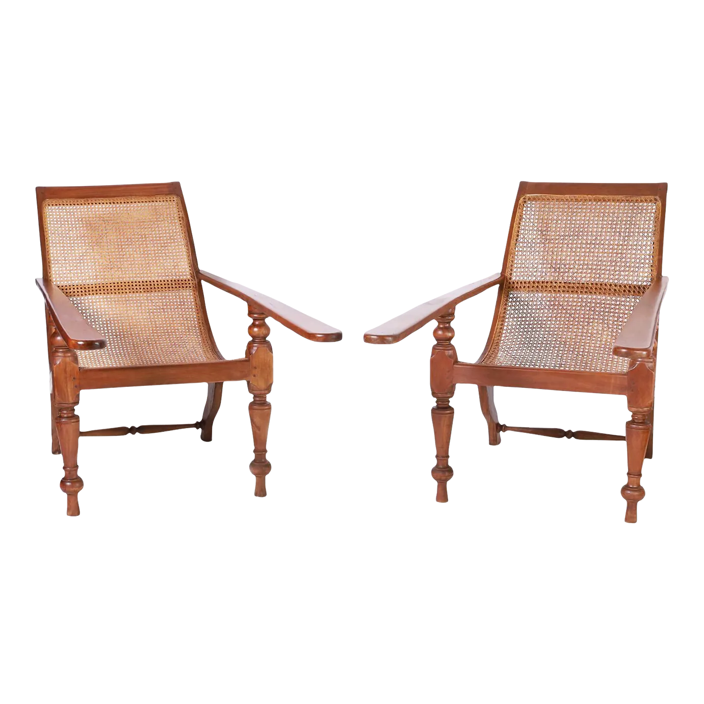 Pair of Antique Caned British Colonial Planters Chairs | Chairish