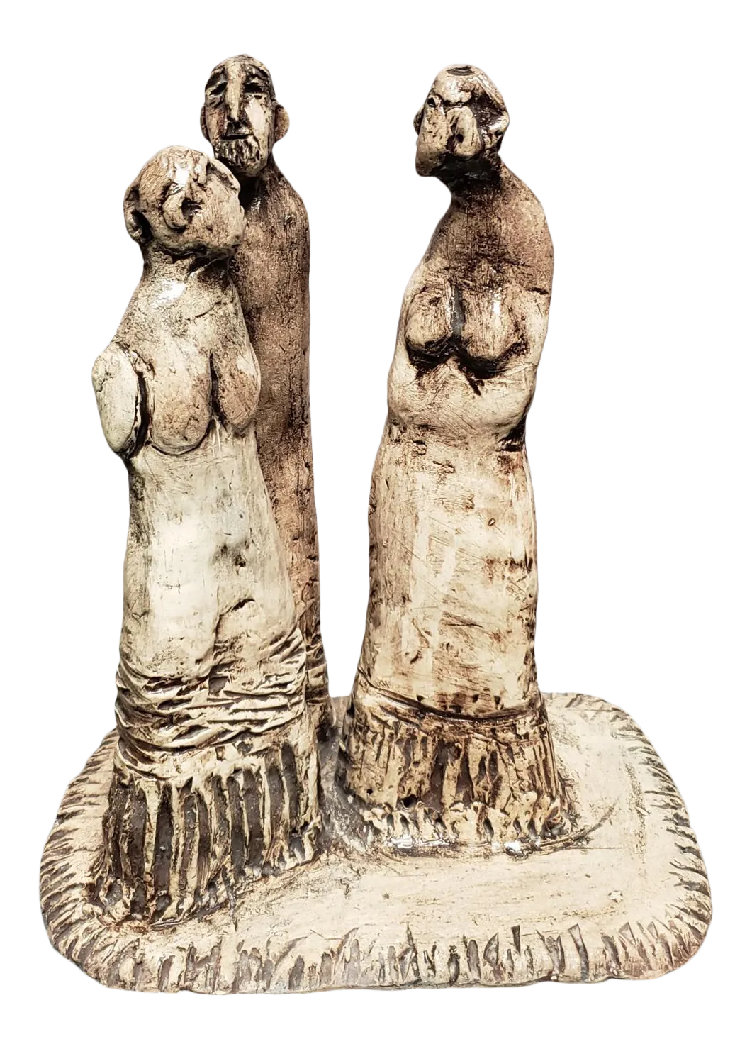 Mid 20th Century One Man and Two Women Figural Group Clay Sculpture ...