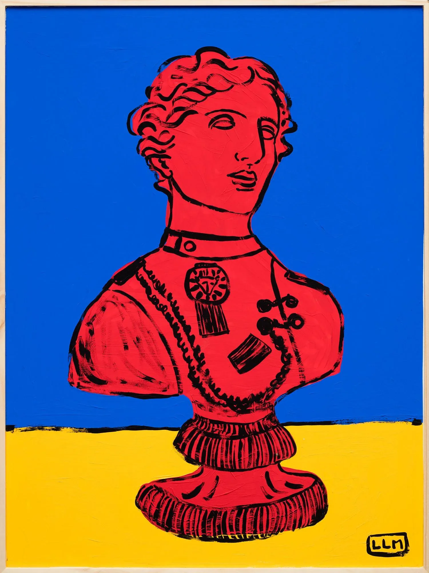 Original Greek Bust Painting in Primary Red Yellow and Blue | Chairish