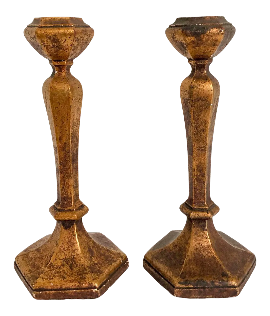 1920s Art Nouveau Gold Florentine Gilded Candlestick Pair | Chairish