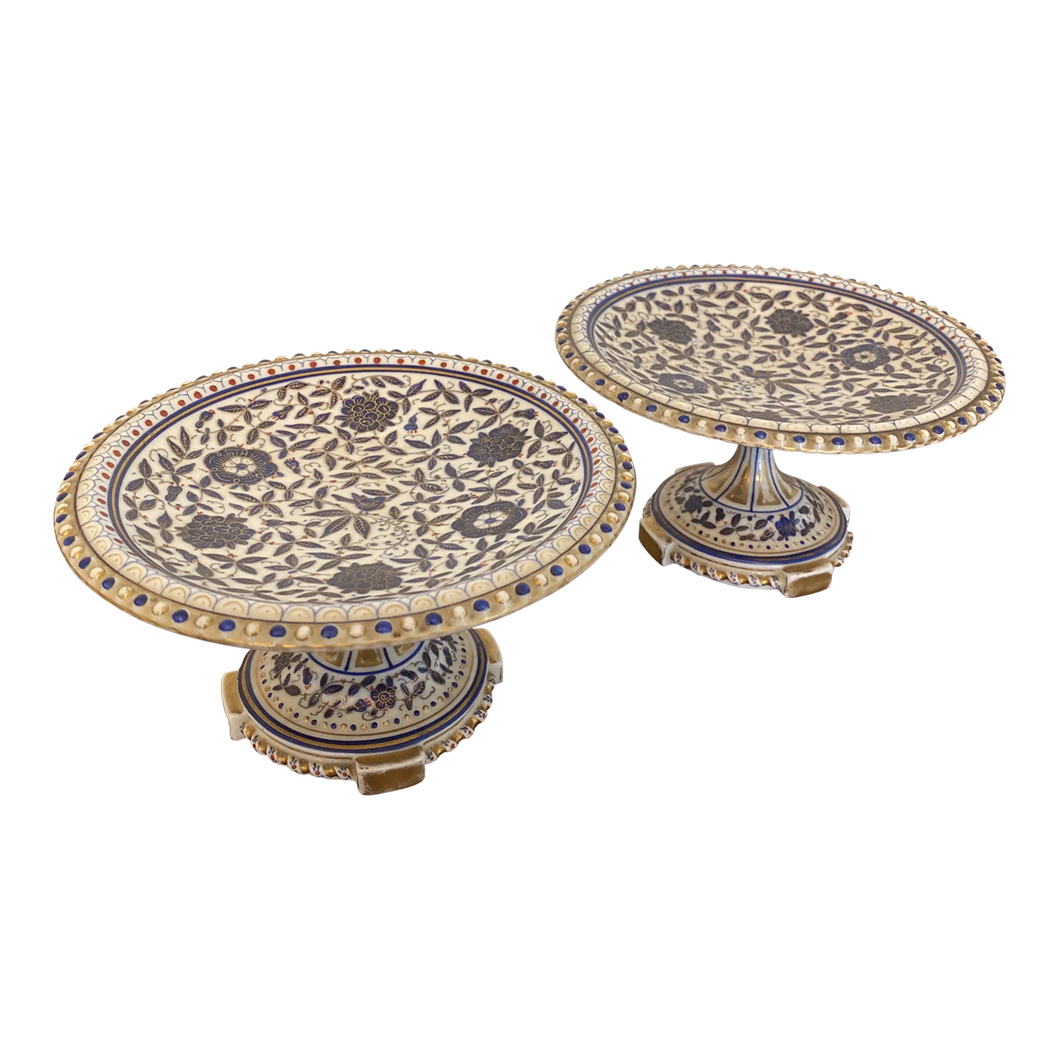 19th Century Russian Blue and White Enamel Porcelain Tazza a Pair ...