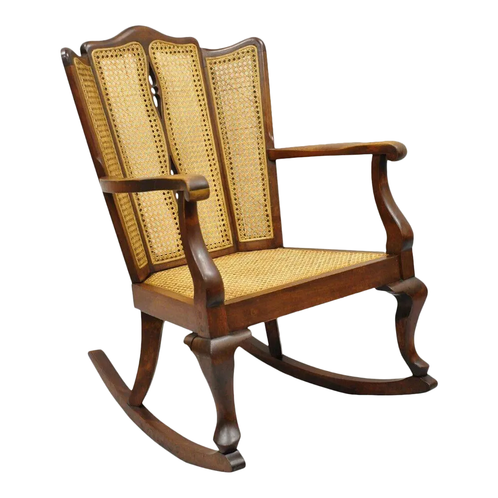 Early 1900s Antique Victorian Walnut and Cane Carved Rocker Rocking ...