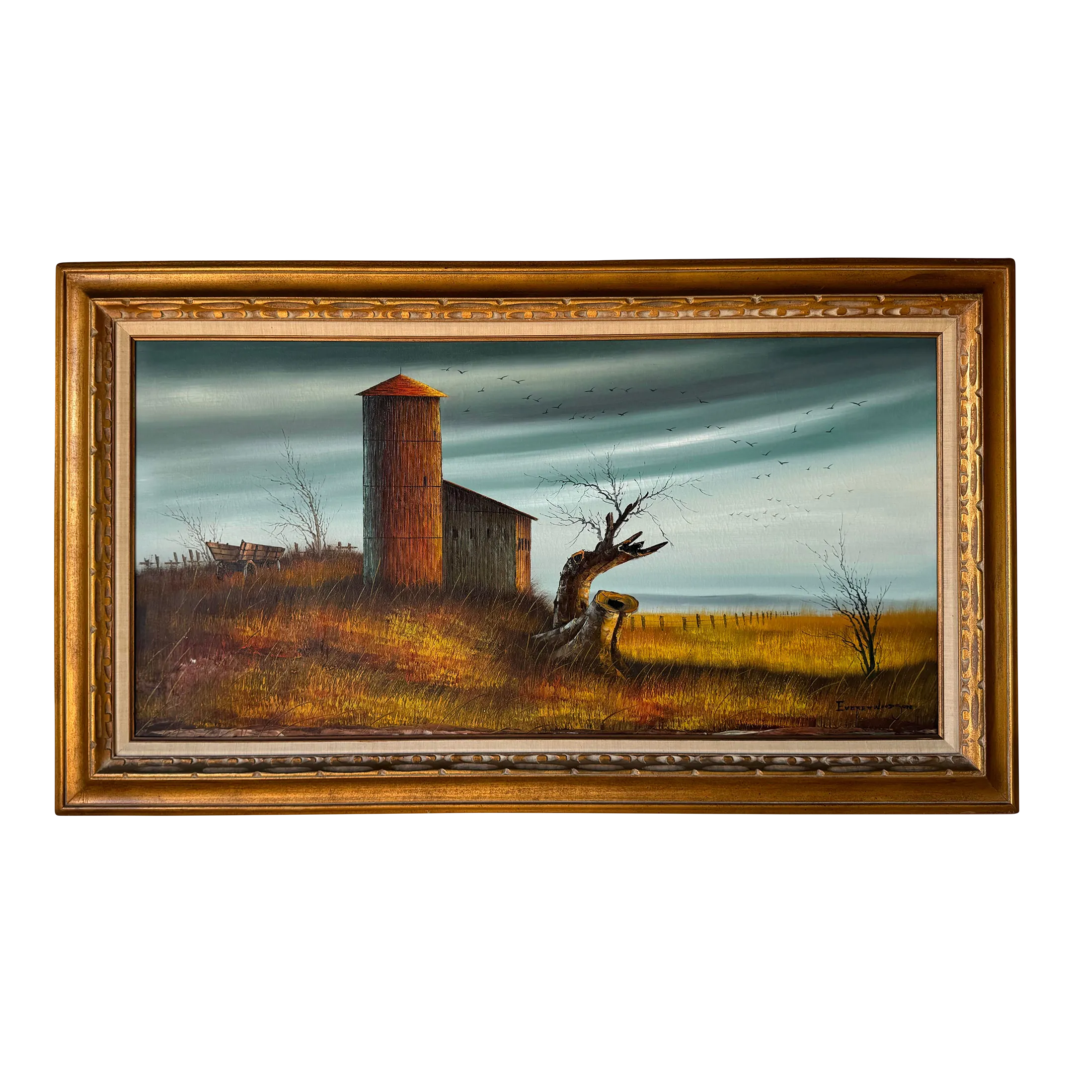 Large - Everett Woodson "Old Barn in a Pasture" Oil on Canvas Painting ...