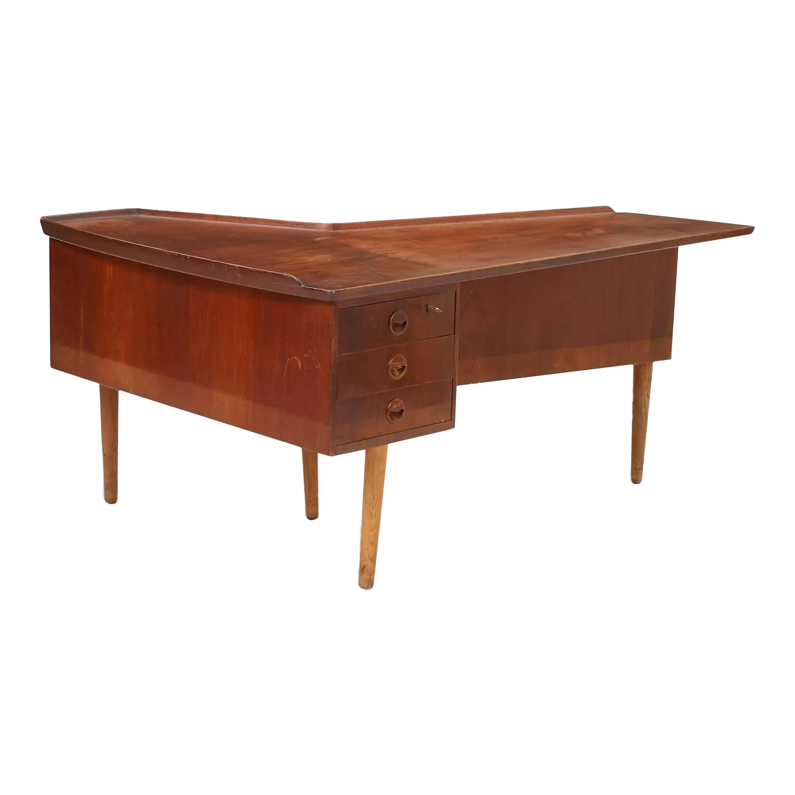 Atomic Reverse Boomerang Executive Desk With Bar | Chairish