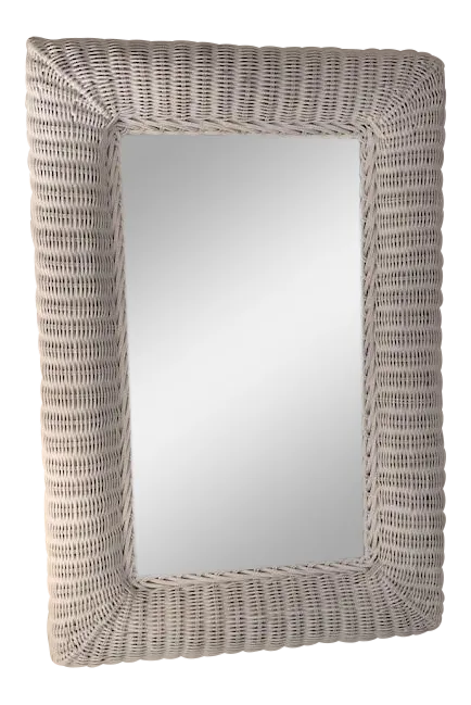 White Wicker Framed Wall Mirror in the Style of Henry Link | Chairish