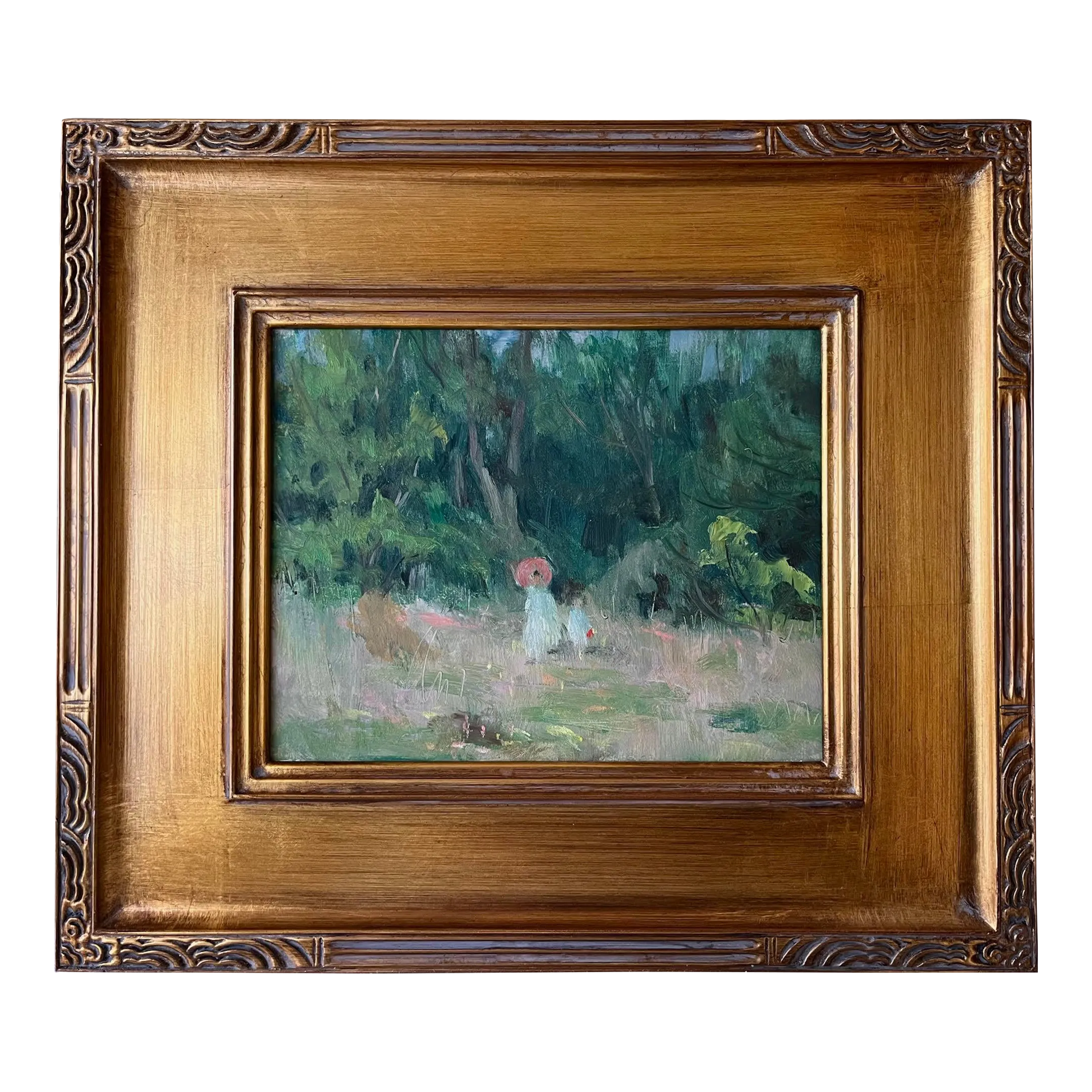 American Impressionist Oil Painting Figures in a Landscape New England ...