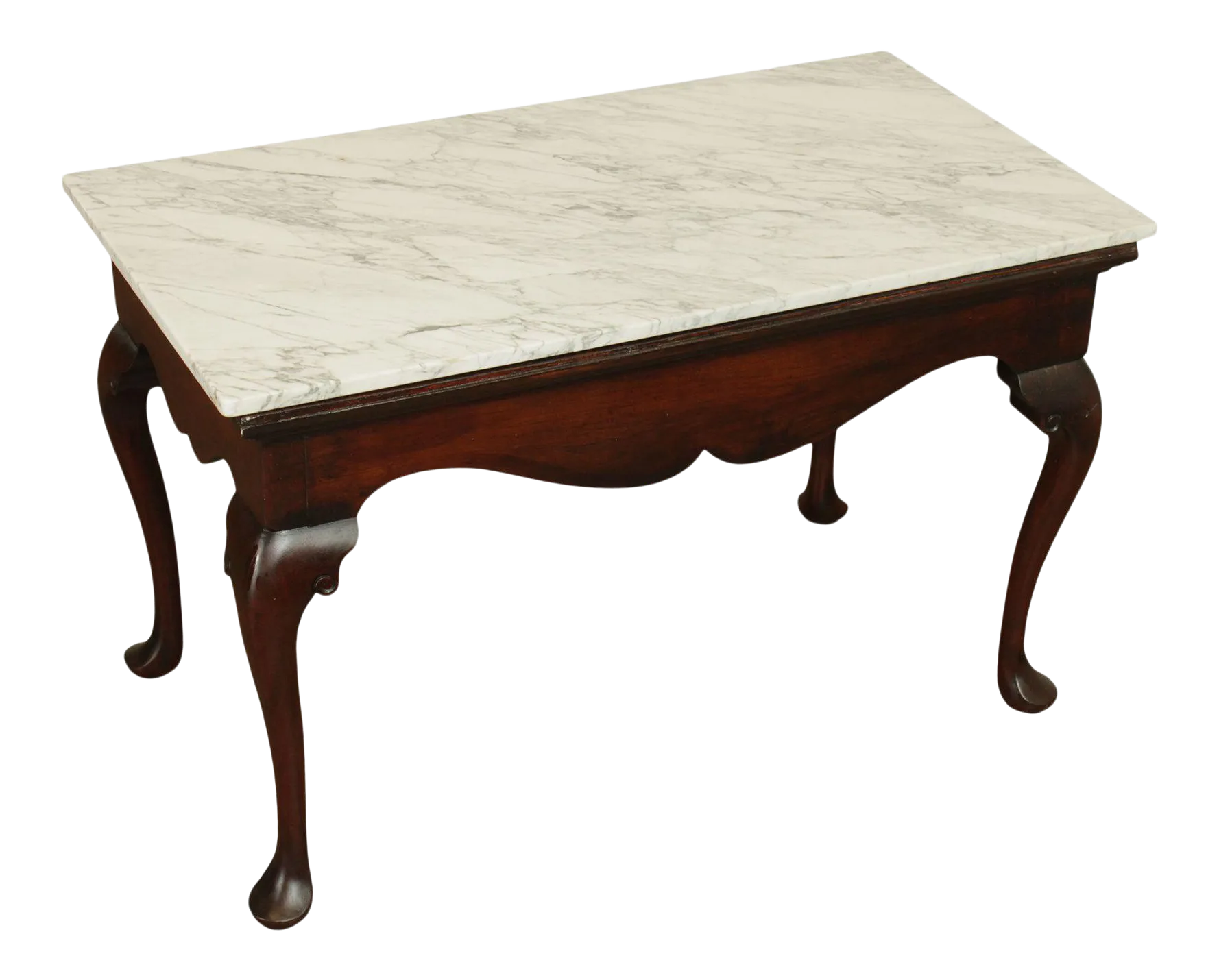 Antique Mahogany Queen Anne Marble Top Mixing or Console Table | Chairish