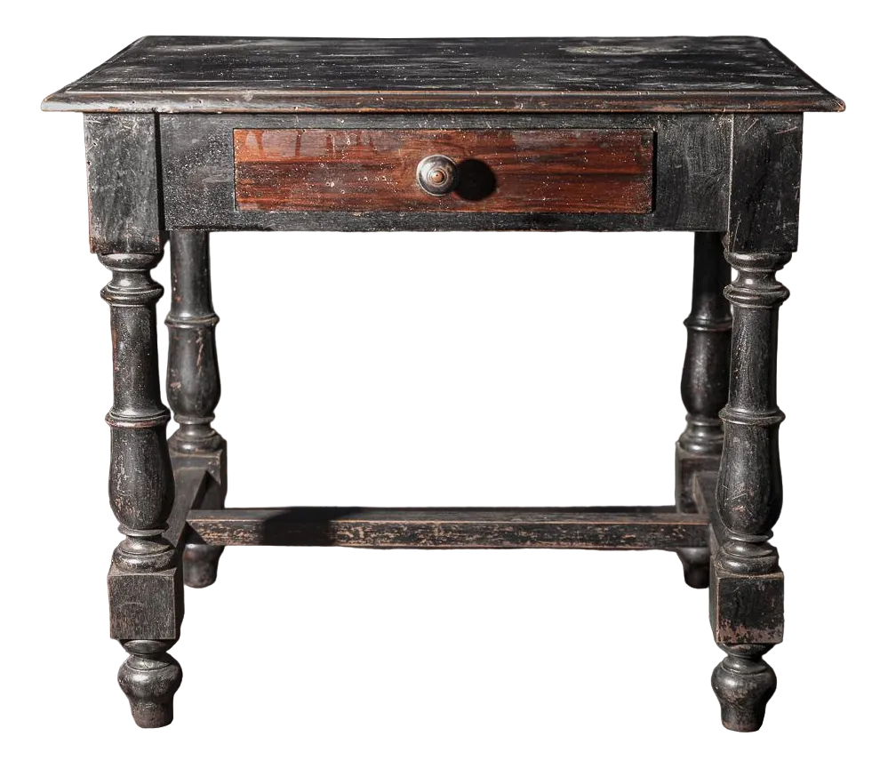 Low Ebony Dyed Wooden Table with Drawer and Feet Turned, Italy, 1930s ...