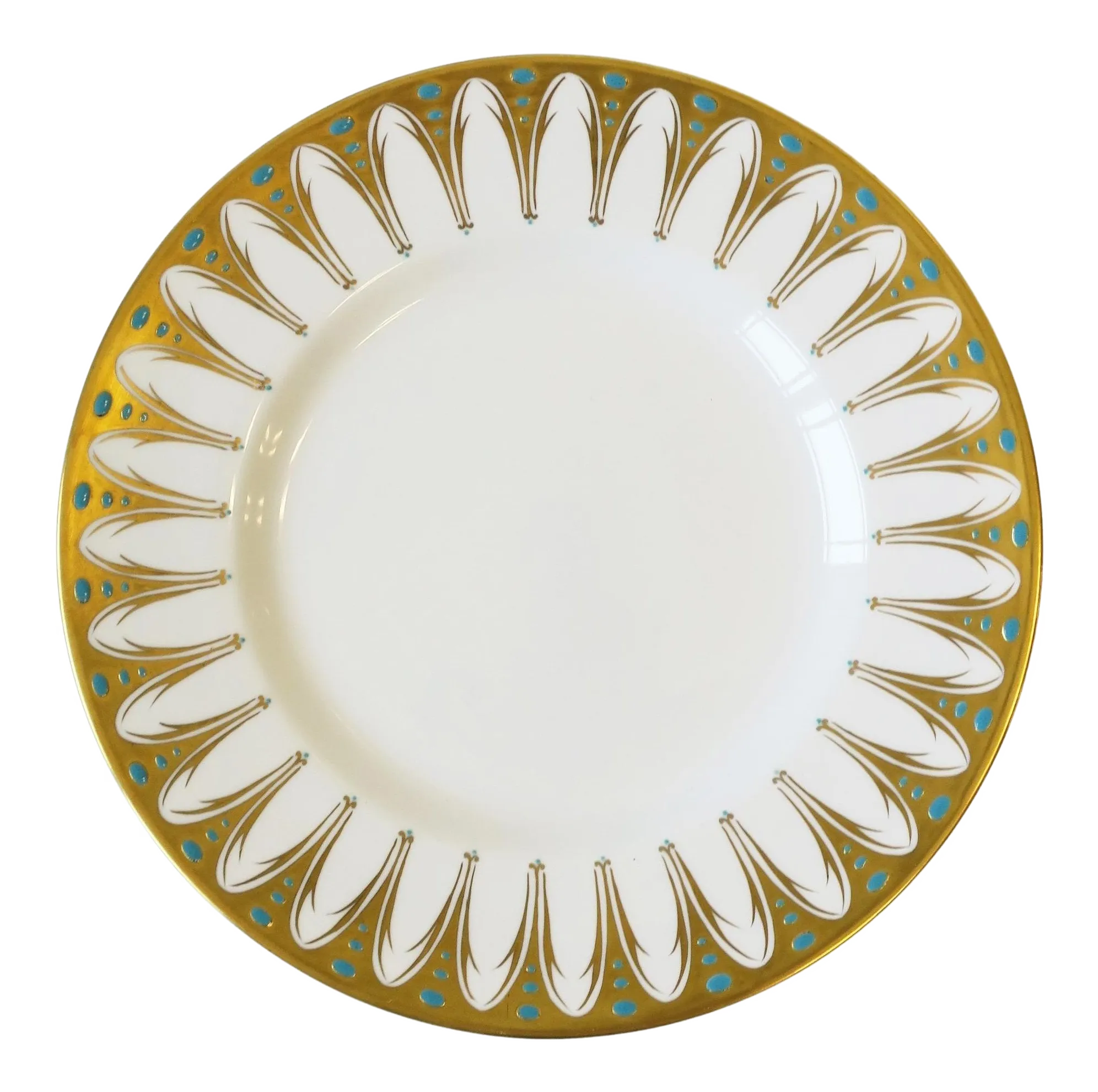 English Porcelain Dinner Plate Blue and Gold Royal Crown Chelsea | Chairish