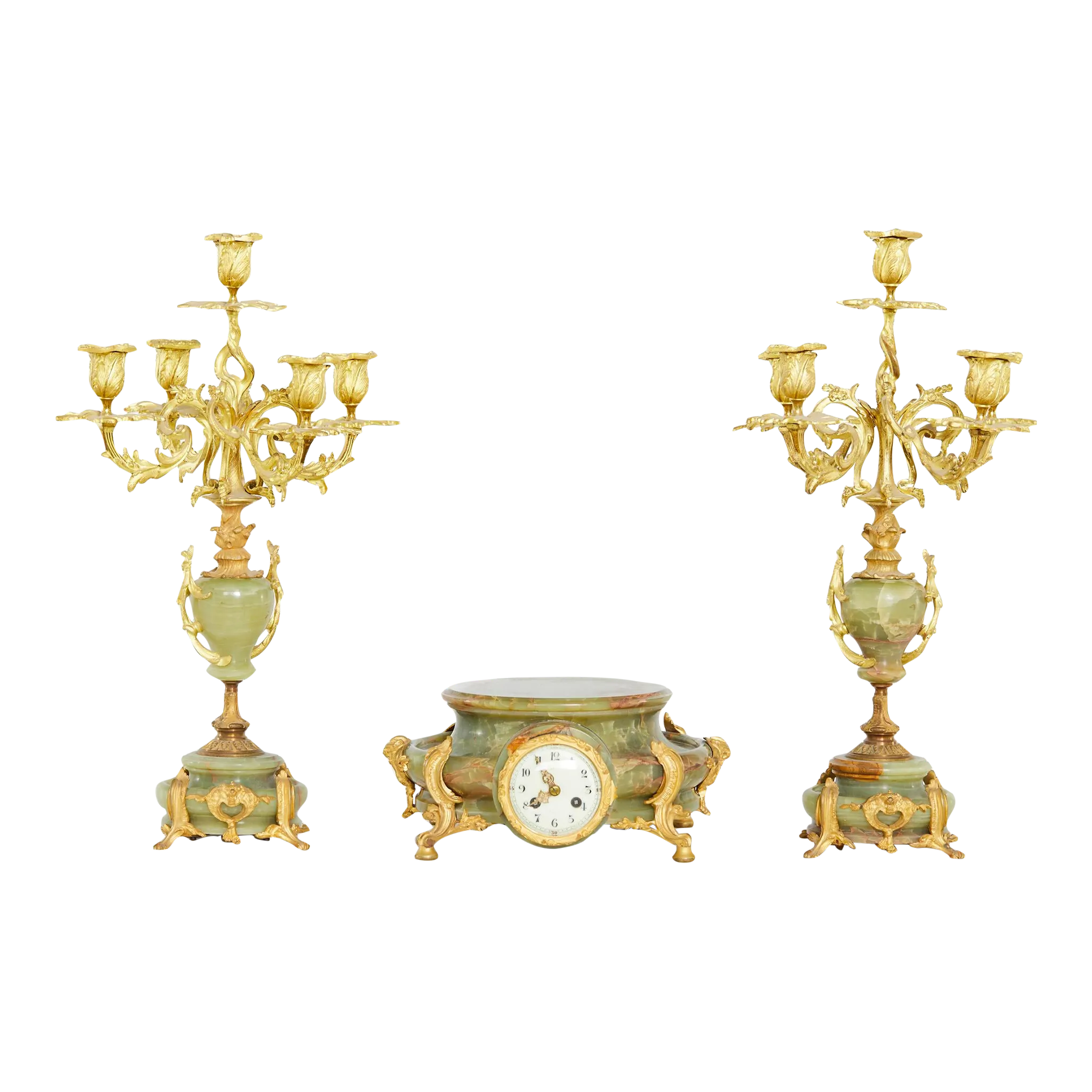 19th Century Onyx / Gilt Three Piece Clock Garniture - 3 Piece Set ...