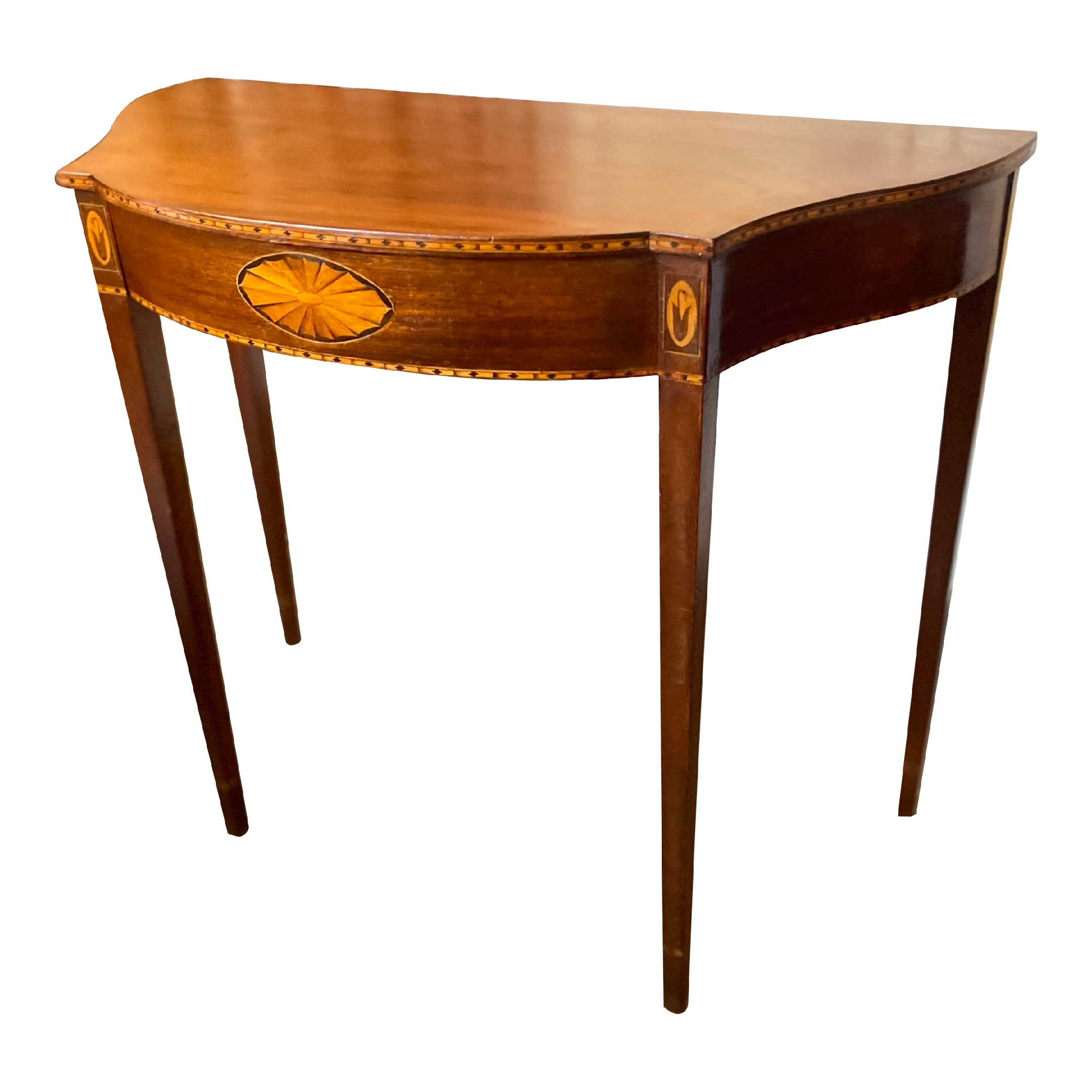 Hepplewhite Style Demi Lune Table With Fruitwood Inlay | Chairish