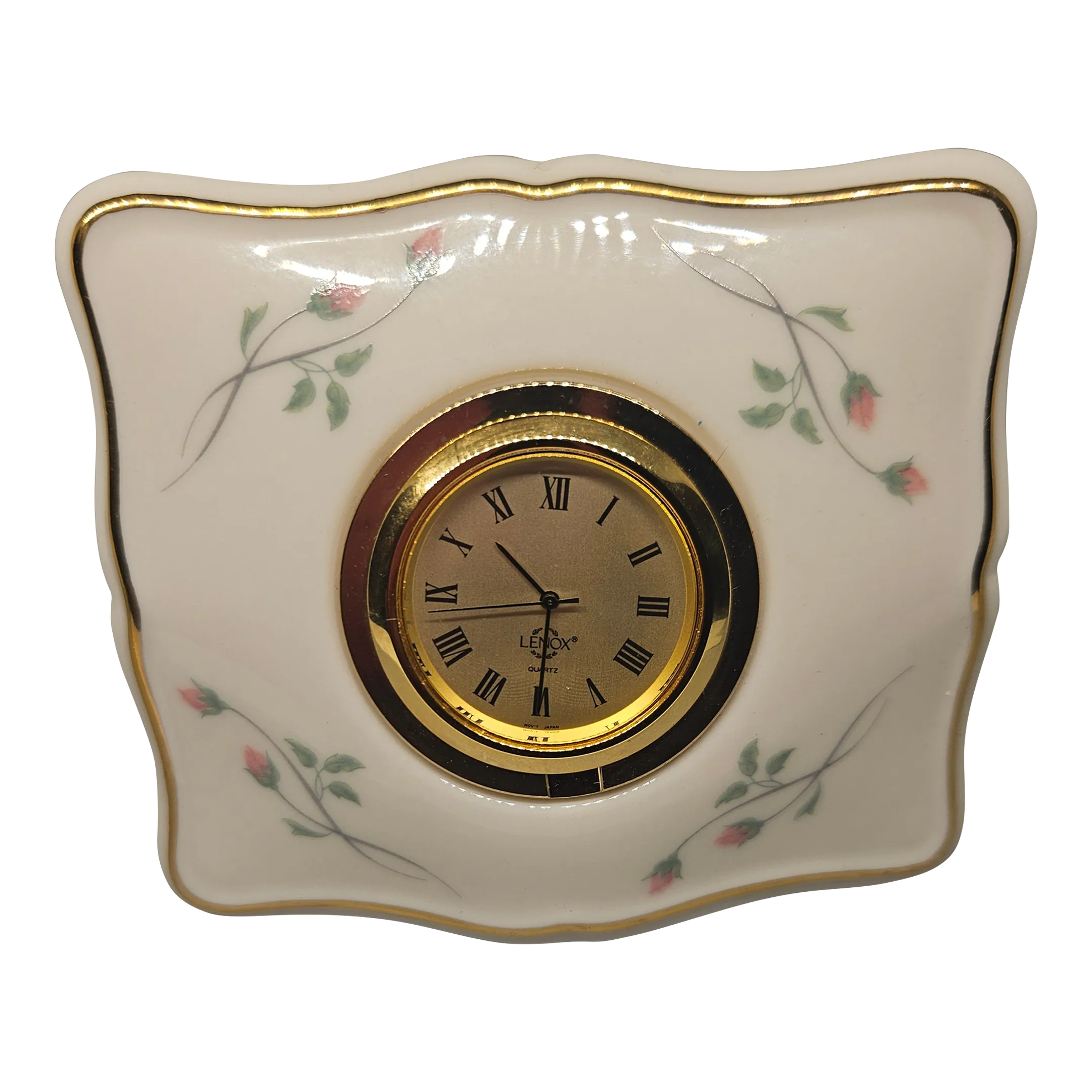 Vintage Lenox Quartz Porcelain Table Clock Rose Manor Pattern Pink ...