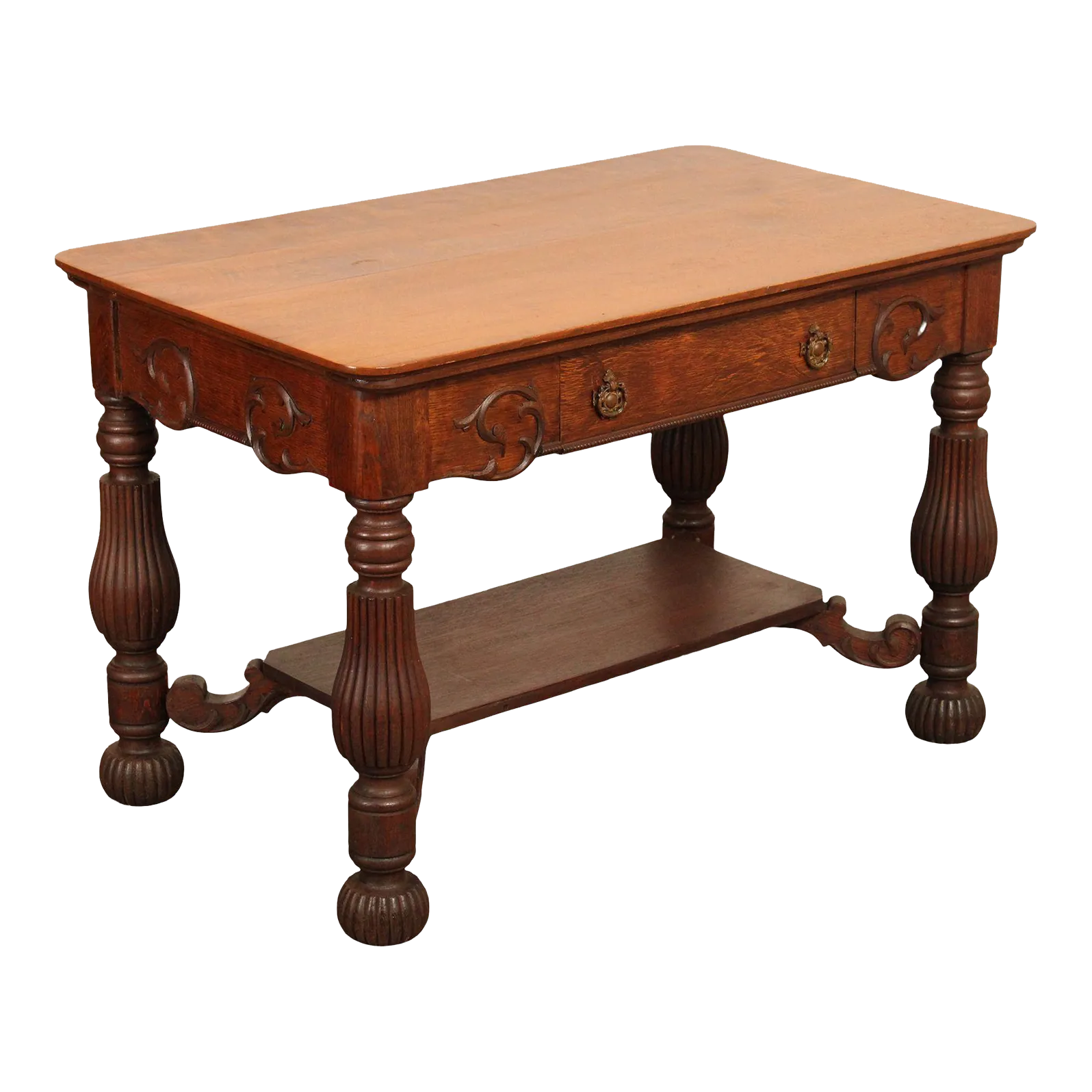 Antique Victorian Oak Writing Desk or Small Library Table | Chairish