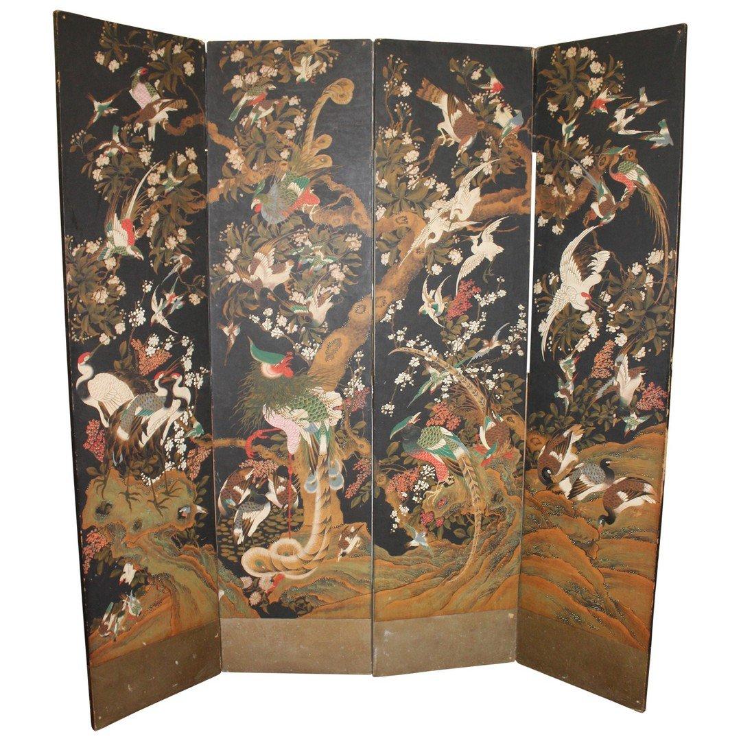 Hand Painted Asian Screen | Chairish