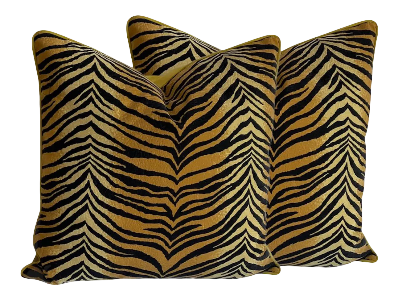 Early 21st Century Tiger Print Velvet Pillows- a Pair | Chairish