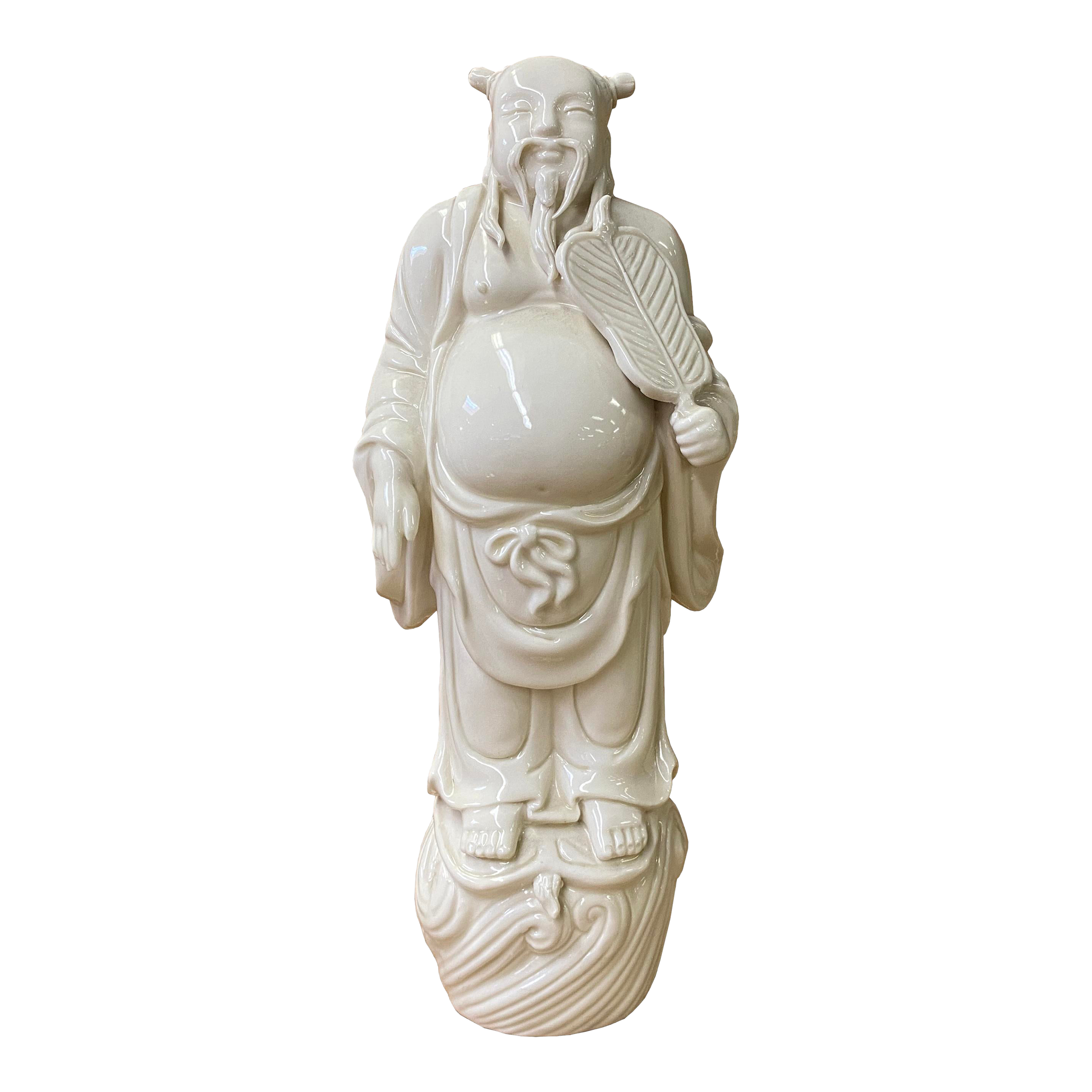 Chinese Off-White Porcelain Fat Old Man Dressing Figure | Chairish