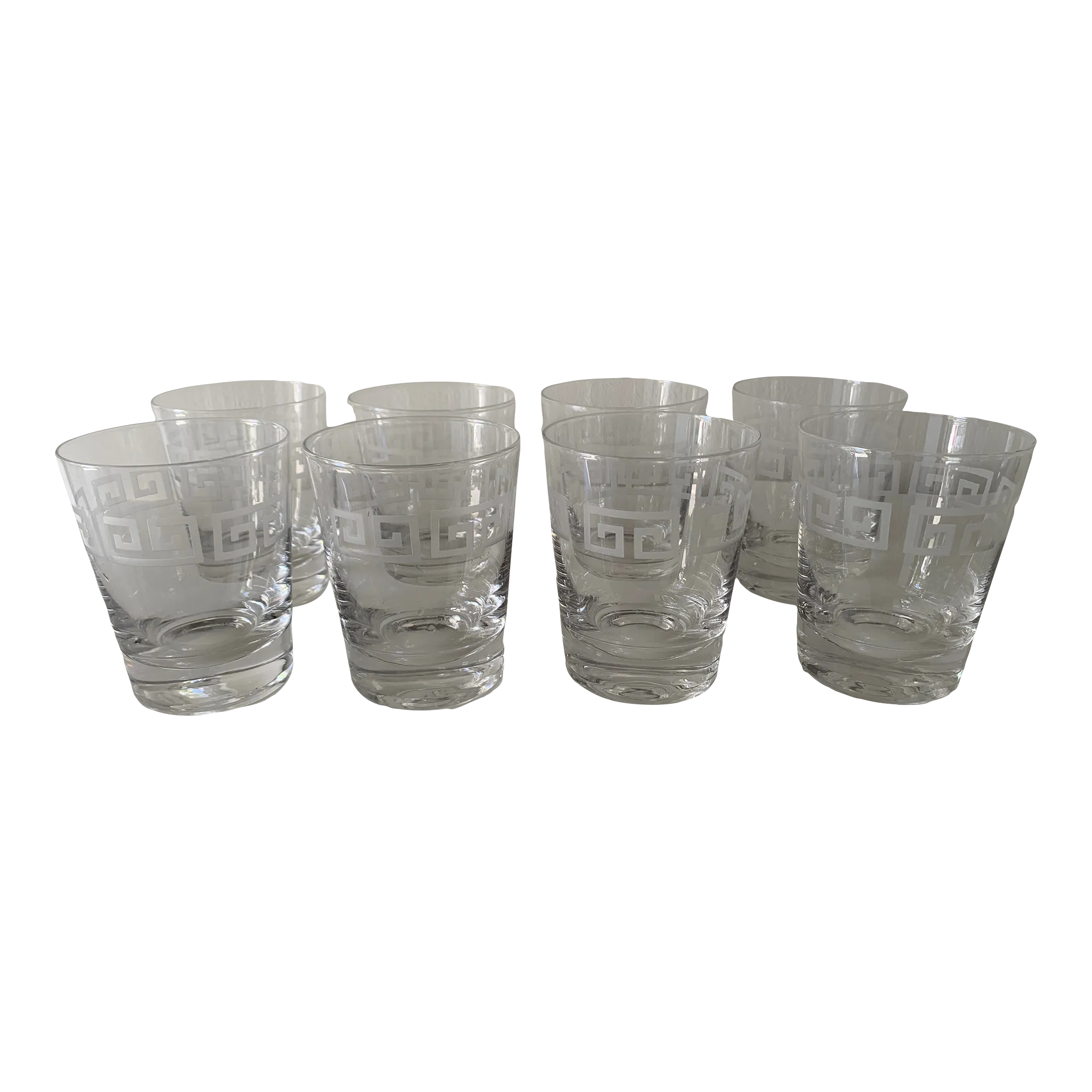 Vintage Etched Greek Key Highball Glasses-Set of 8 | Chairish