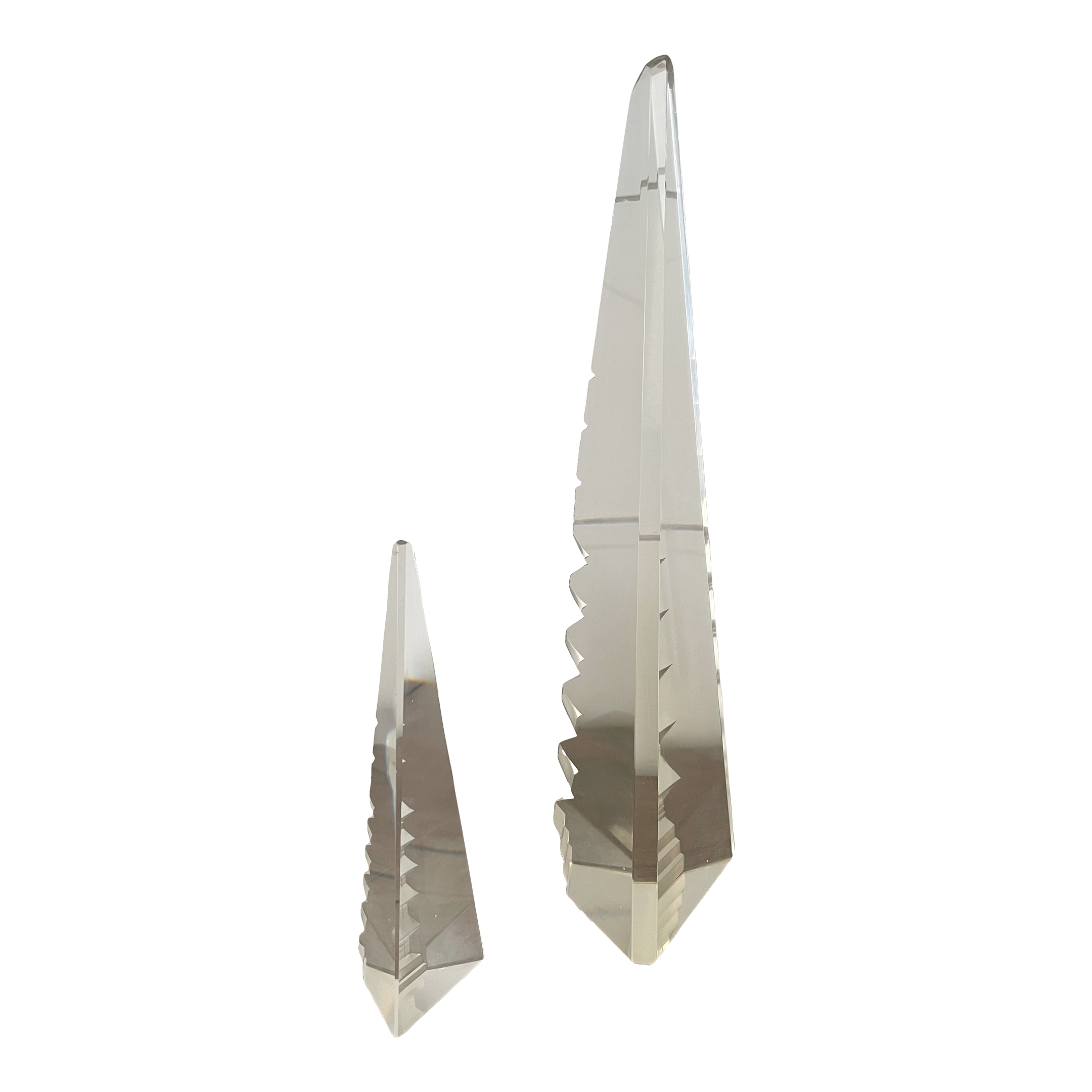 A Pair of Hoya Reverse Cut Crystal Pagoda Obelisks | Chairish