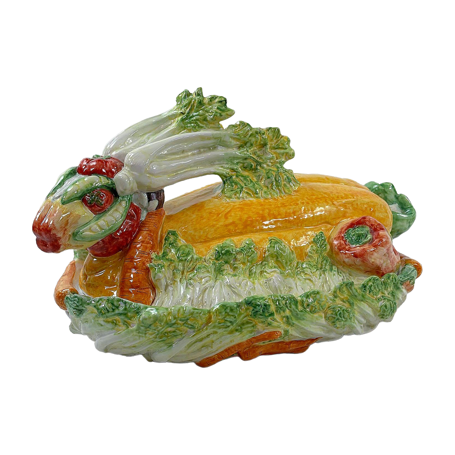 1970s Italian Large Majolica Garden Rabbit Tureen | Chairish