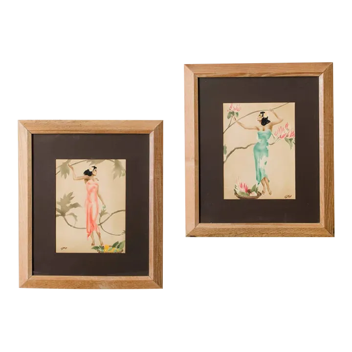 1940s Original Eric Gill Airbrush Painting - 2 Pieces | Chairish