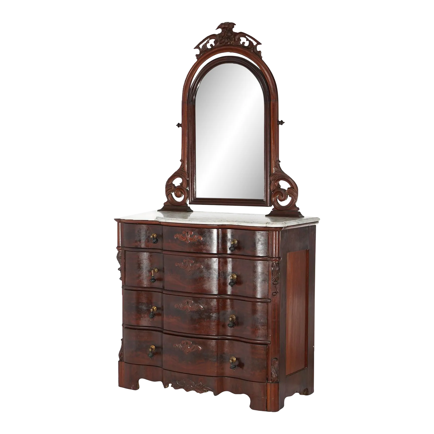 Antique Victorian Flame Mahogany Swell Front Mirrored Chest of Drawers ...