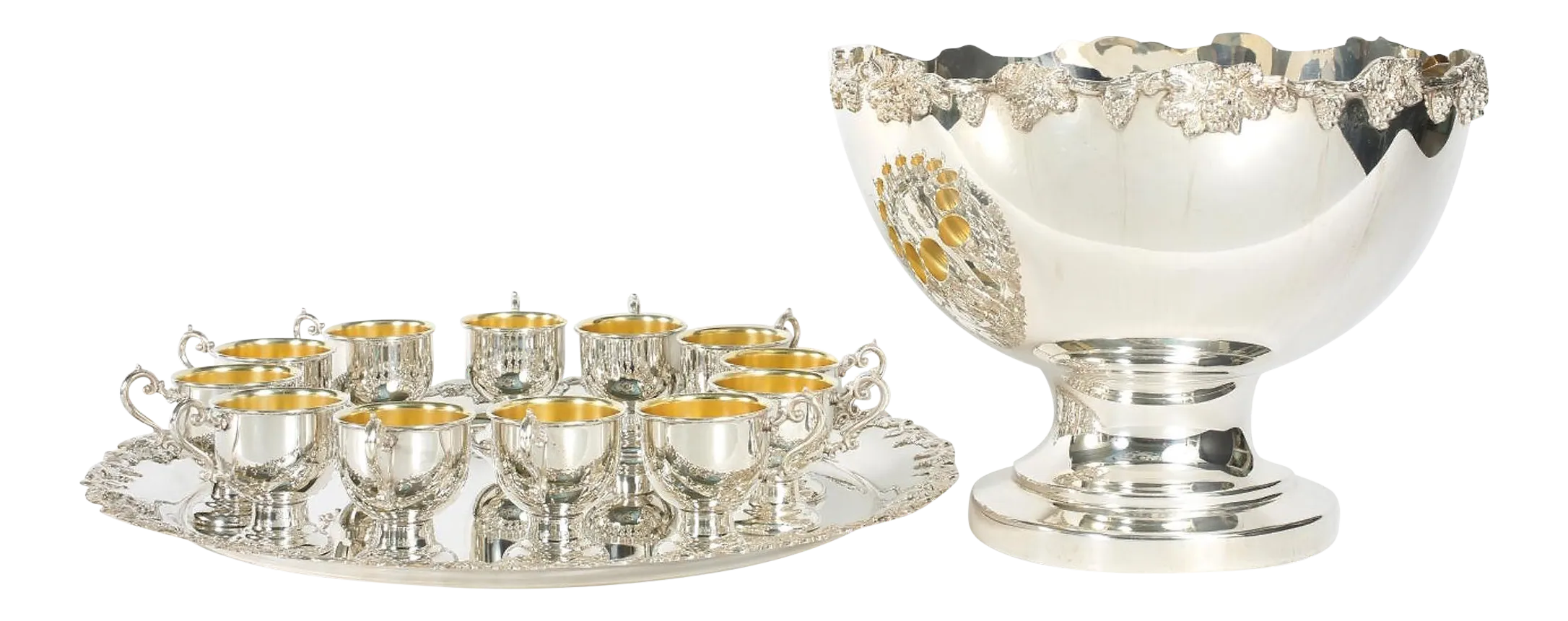 English Georgian Style Silver Plated Copper Punch Bowl Service - Set of ...