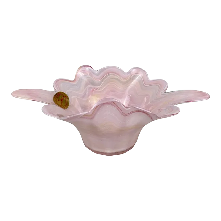 Vintage Italian Pink Art Glass Flared Candy Bowl | Chairish