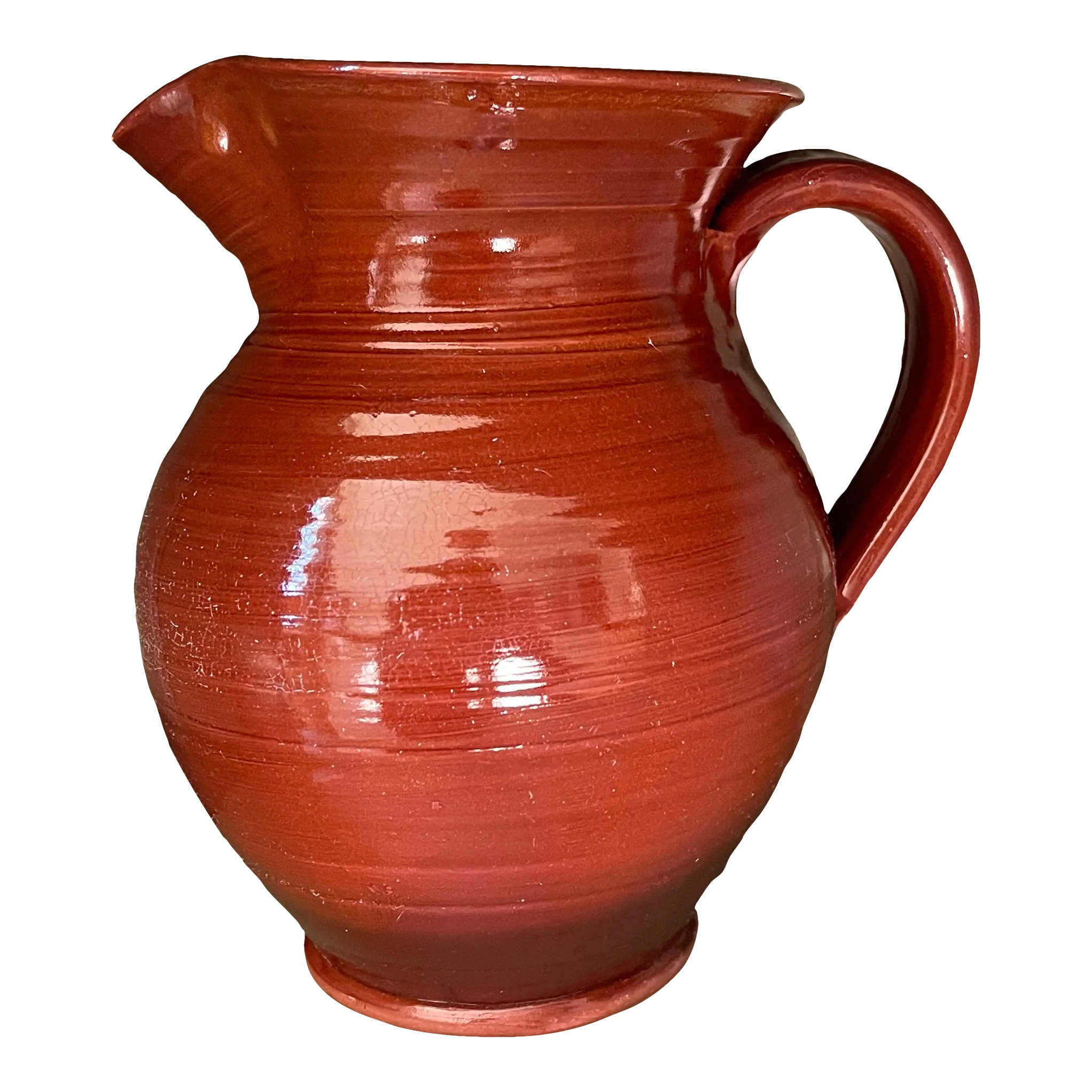 Vintage Hand Thrown Pitcher in Brown-Red Glaze, Signed | Chairish